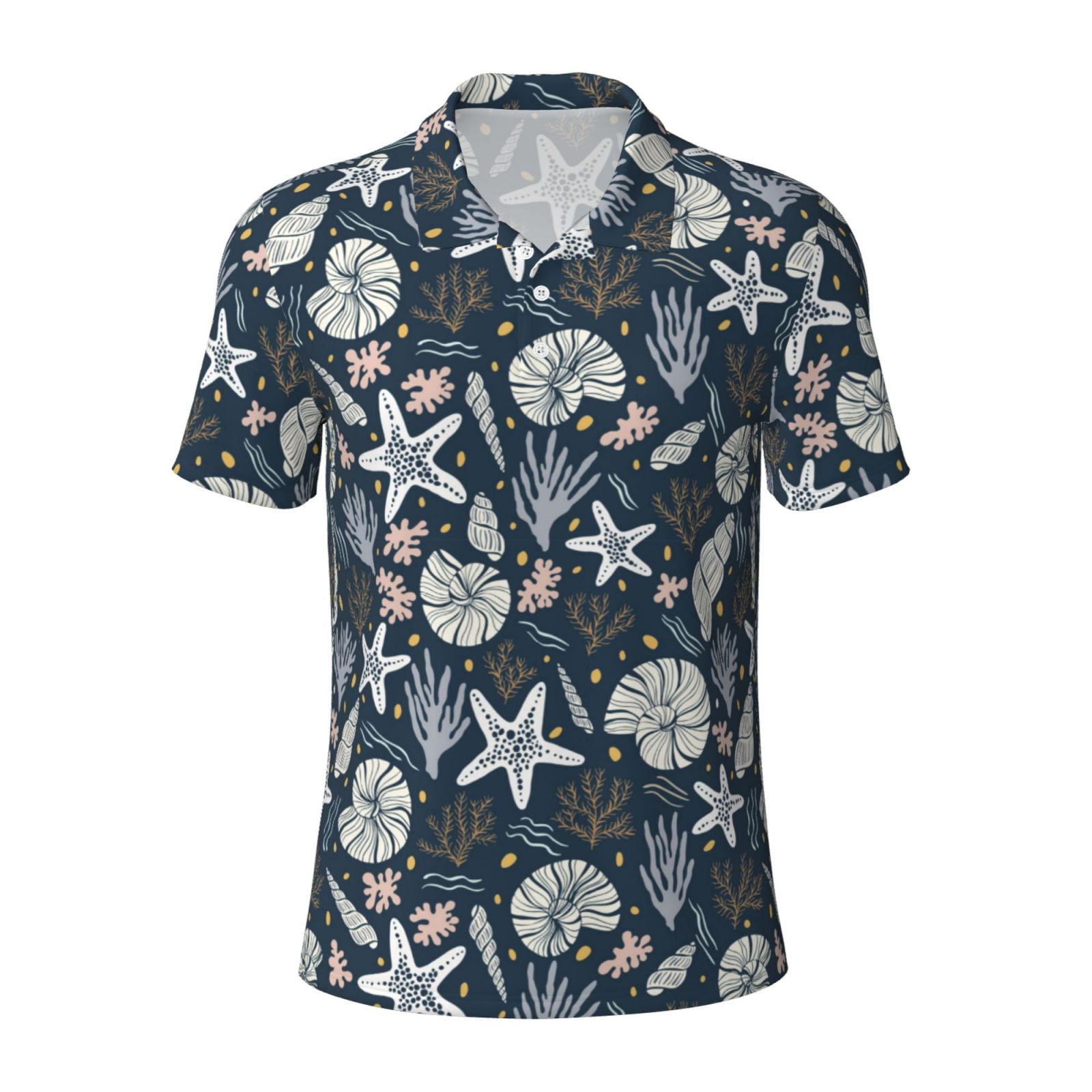 Qekee Sea Shells 1 for Mens Polo Shirts Casual Short Sleeve Button Down ...