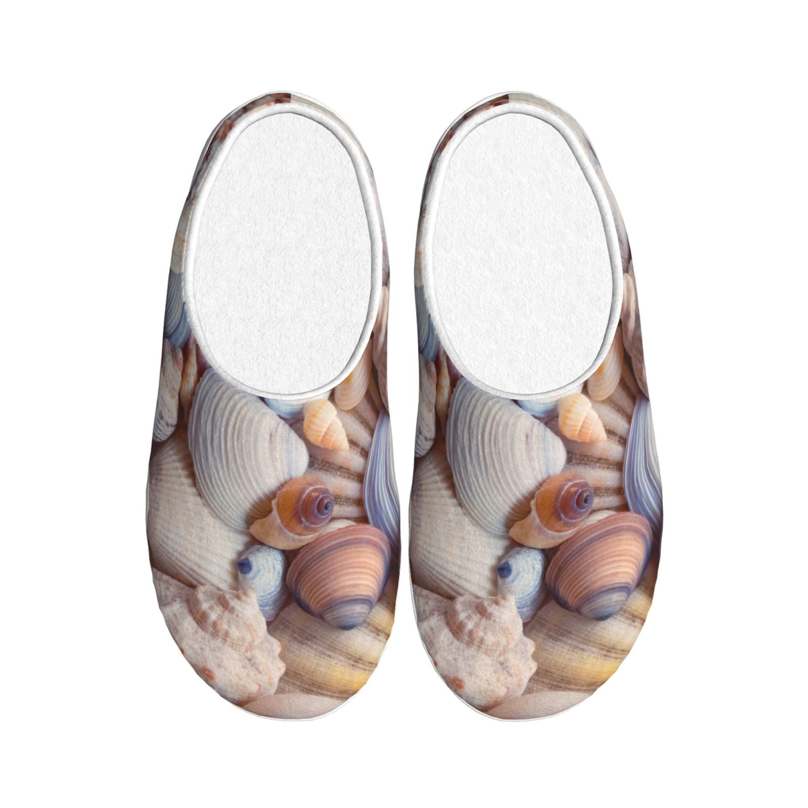 Qekee Sea Shells Print TPR Cotton Slippers for Adults,Indoor Non-Slip ...