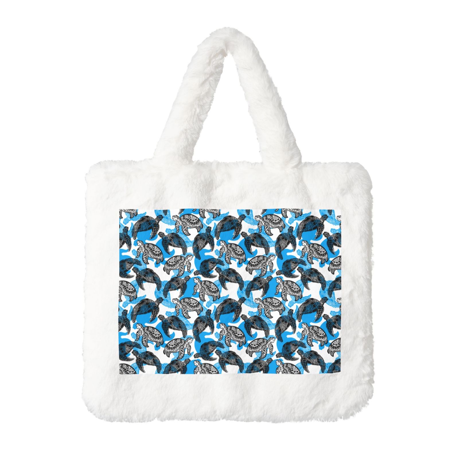 Qekee Sea Turtle Life Print Plush Underarm Bag, Ladies Fluffy Shoulder ...