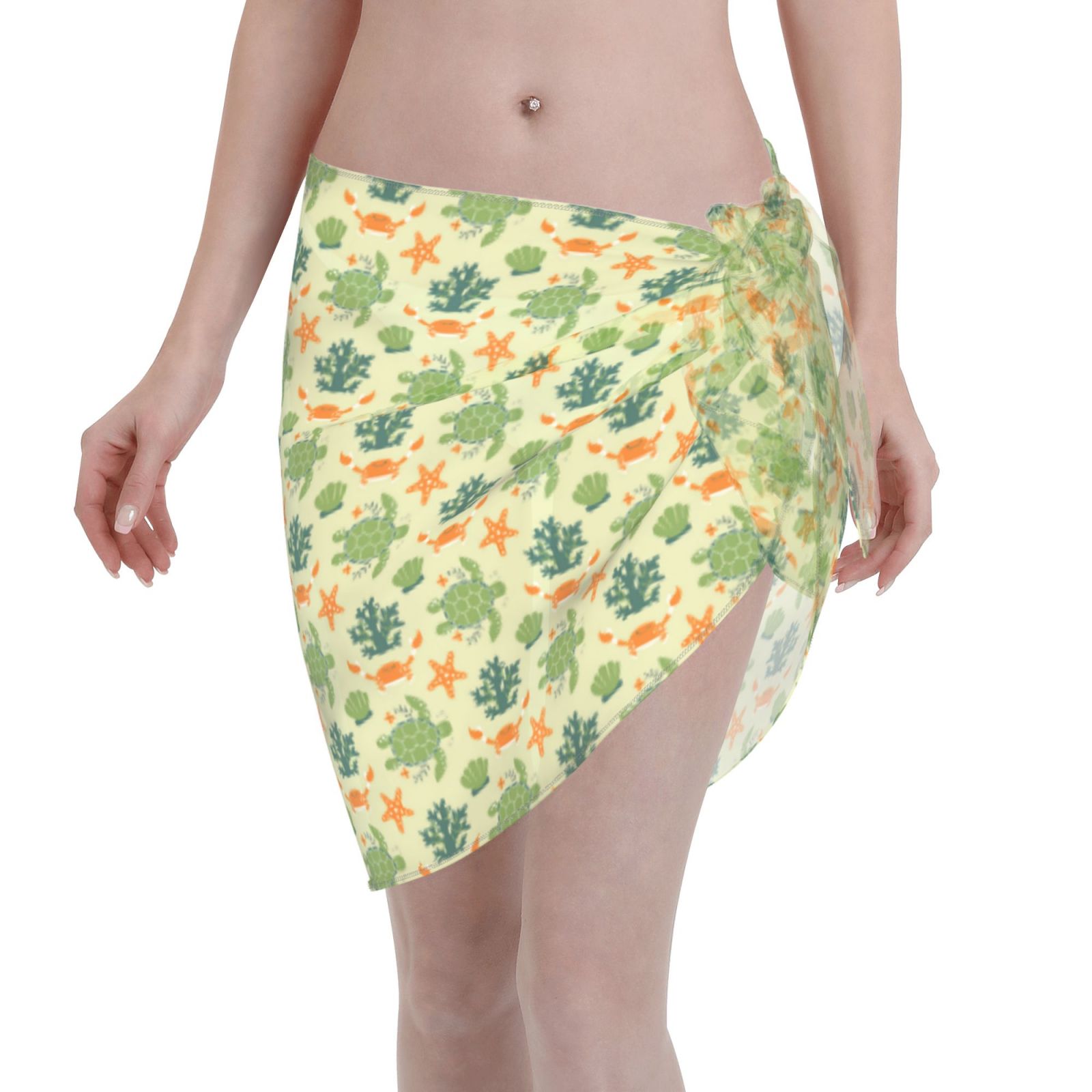 Qekee Sea Turtle Women's Short Sarongs Cover Ups Sheer Bikini Wraps for ...