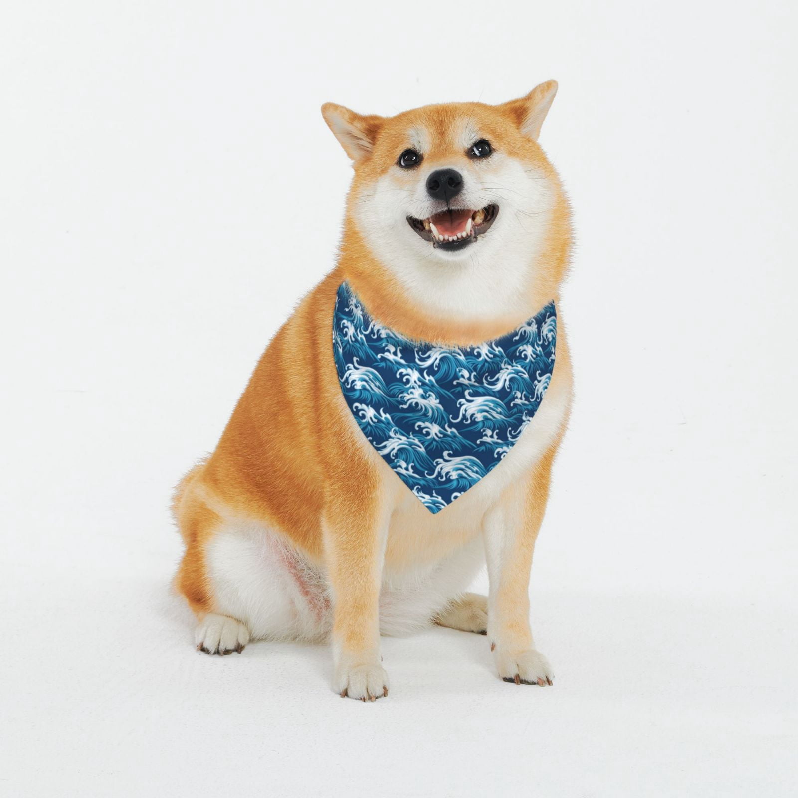 Qekee Sea Water Wave Print Washable Triangle Dog Scarfs for Small Dogs ...