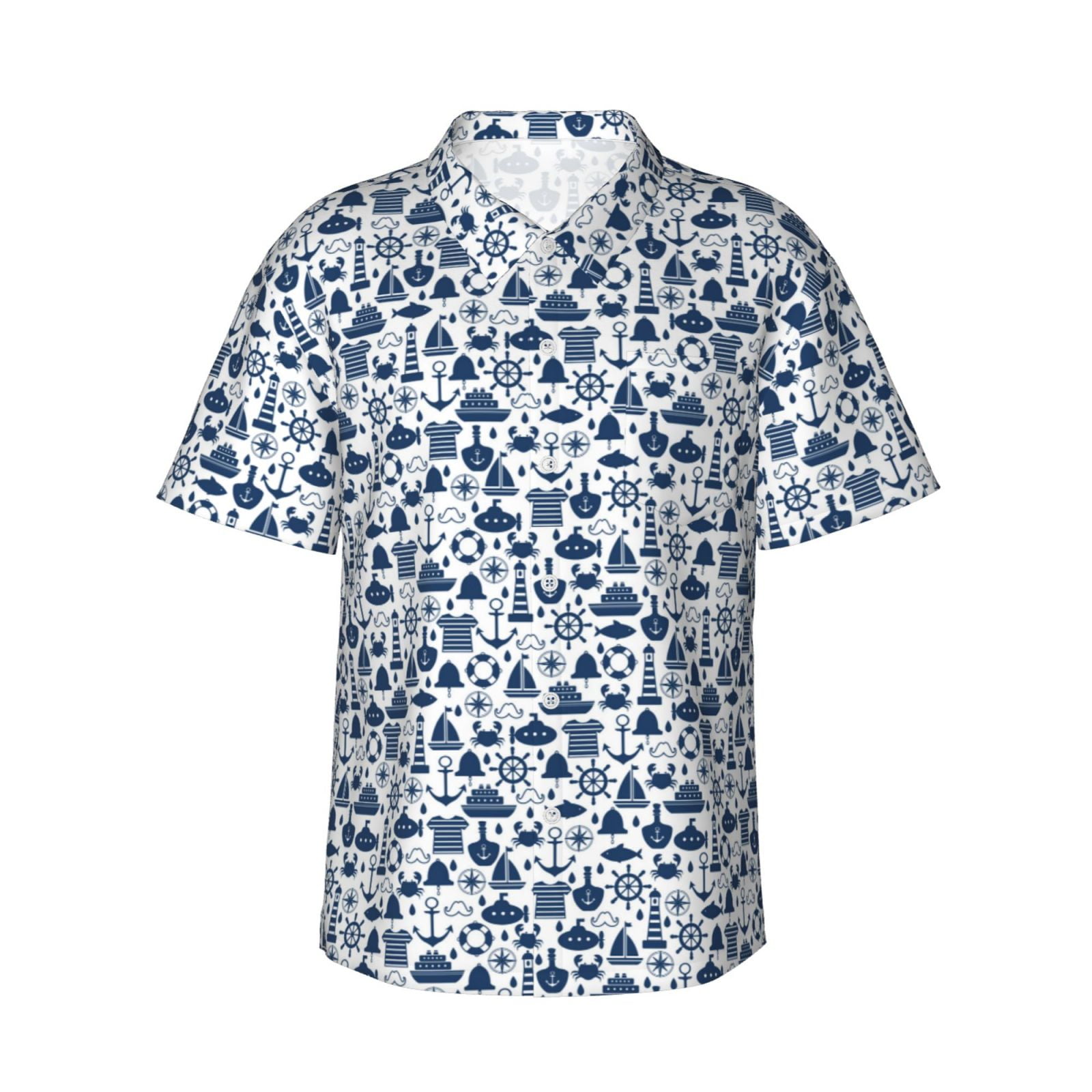 Qekee Seaside Primary Color print Hawaiian Shirt for Men Short Sleeve ...