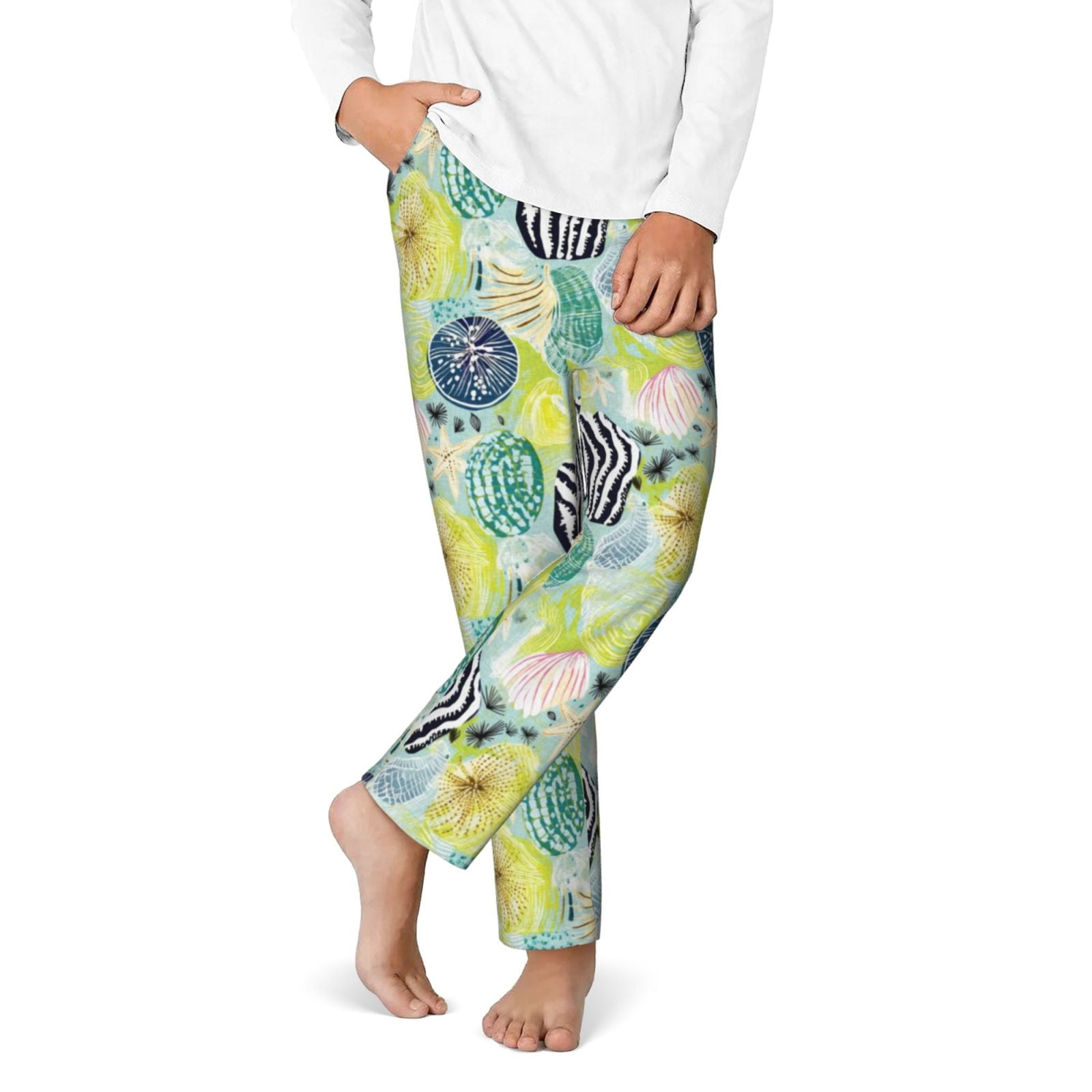 Qekee Shell Clam Print Kids Pajama Pants, Teenagers' Bottom Sweatpants ...