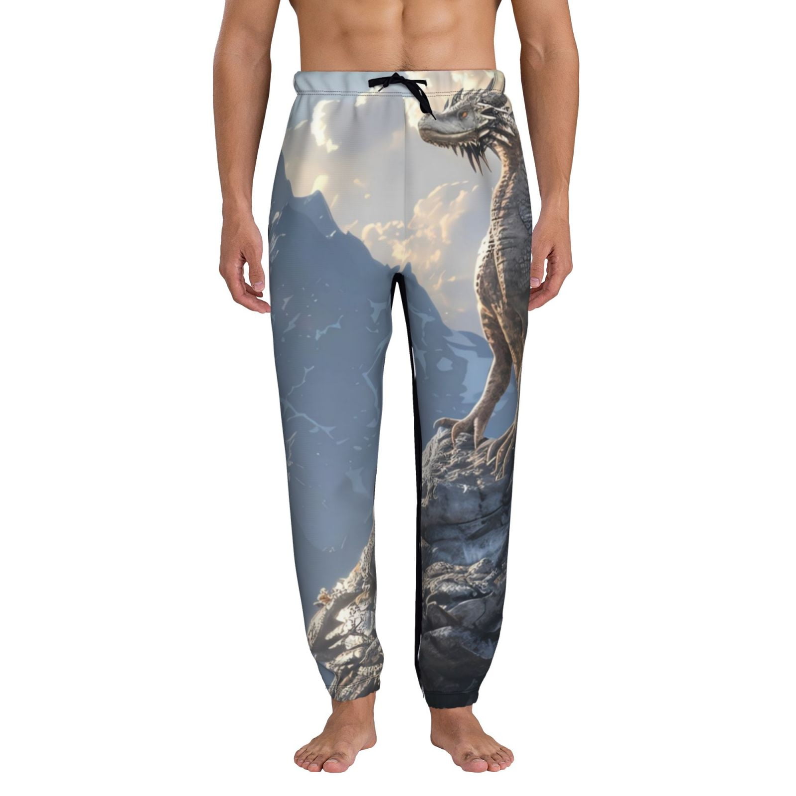 Qekee Silver Dragon Mountain Peaks Pattern Mens Sweatpants, Men's ...