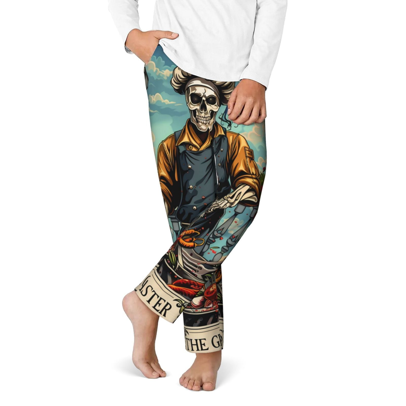 Qekee Skeleton Chef BBQ Scene Print Kids Pajama Pants, Teenagers ...