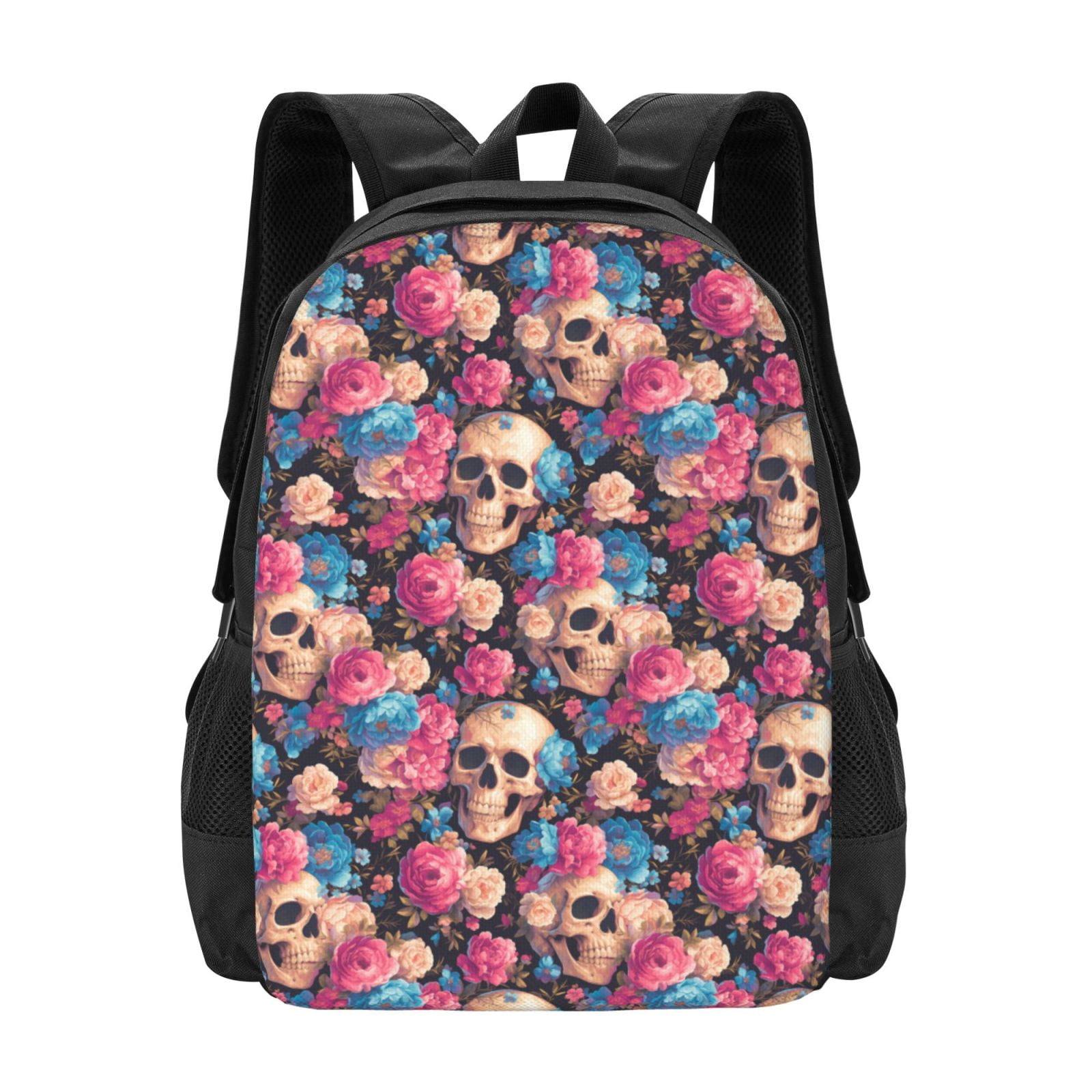 Qekee Skull Blue Flower for Travel Laptop Backpack for womem and men ...