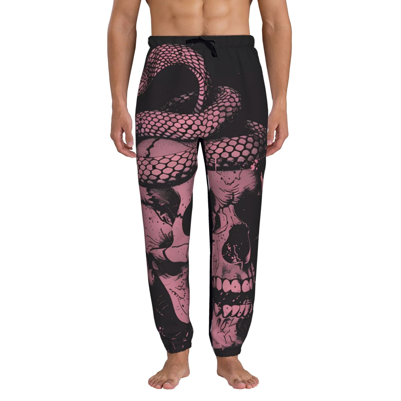 Qekee Skull and Snake Art Pattern Mens Sweatpants, Men's Midweight ...