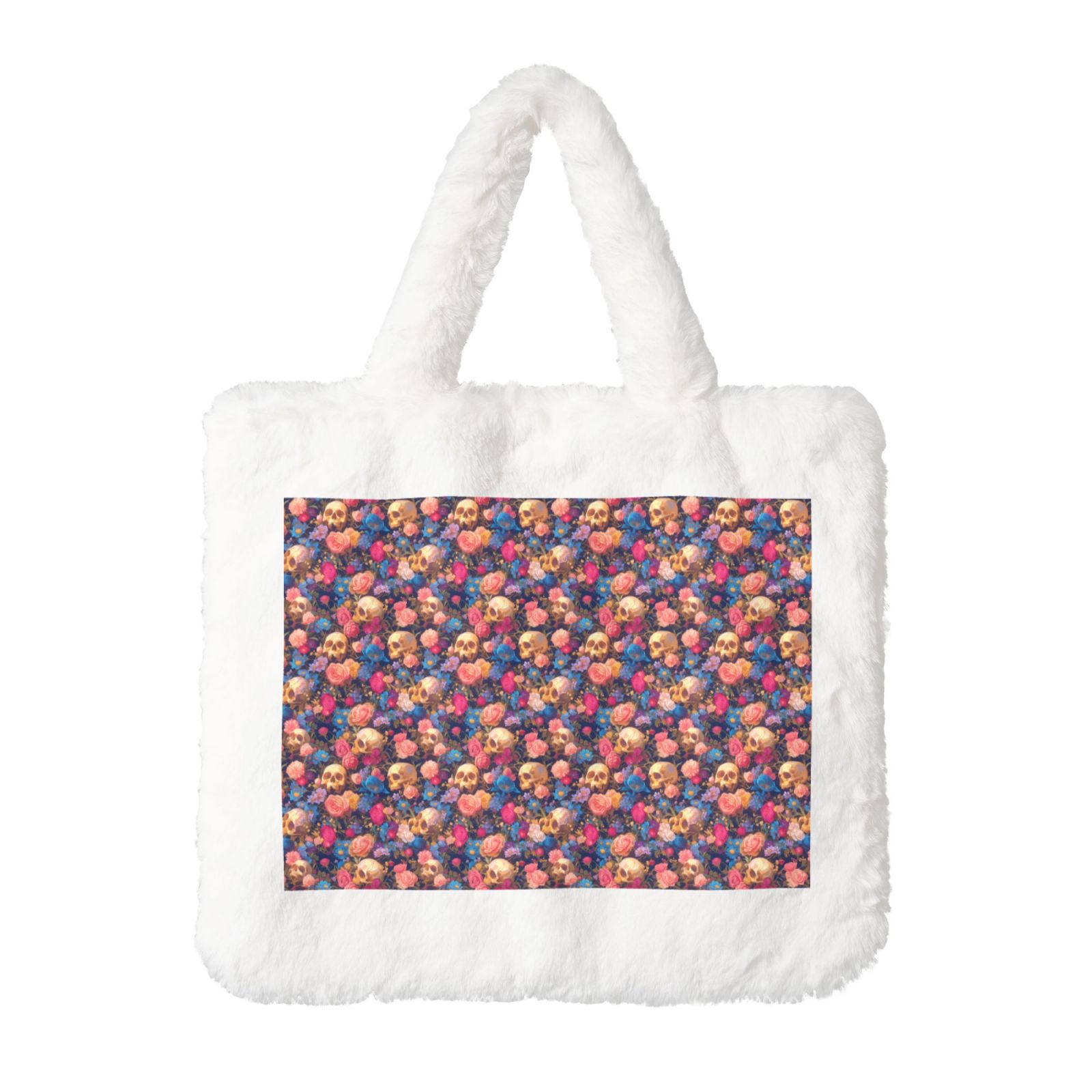 Qekee Skull colorful daisy Print Plush Underarm Bag, Ladies Fluffy ...