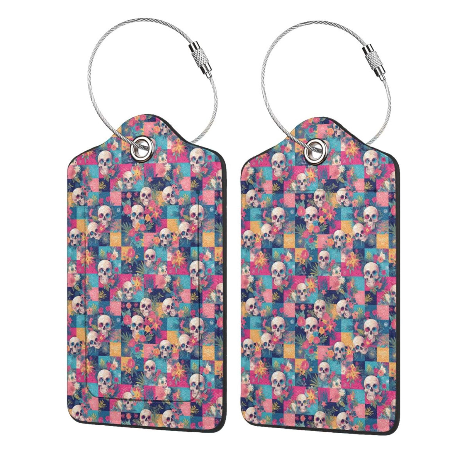 Qekee Skull flower leaf Plaid Print Luggage Tag for Suitcase,Bag Tag ...