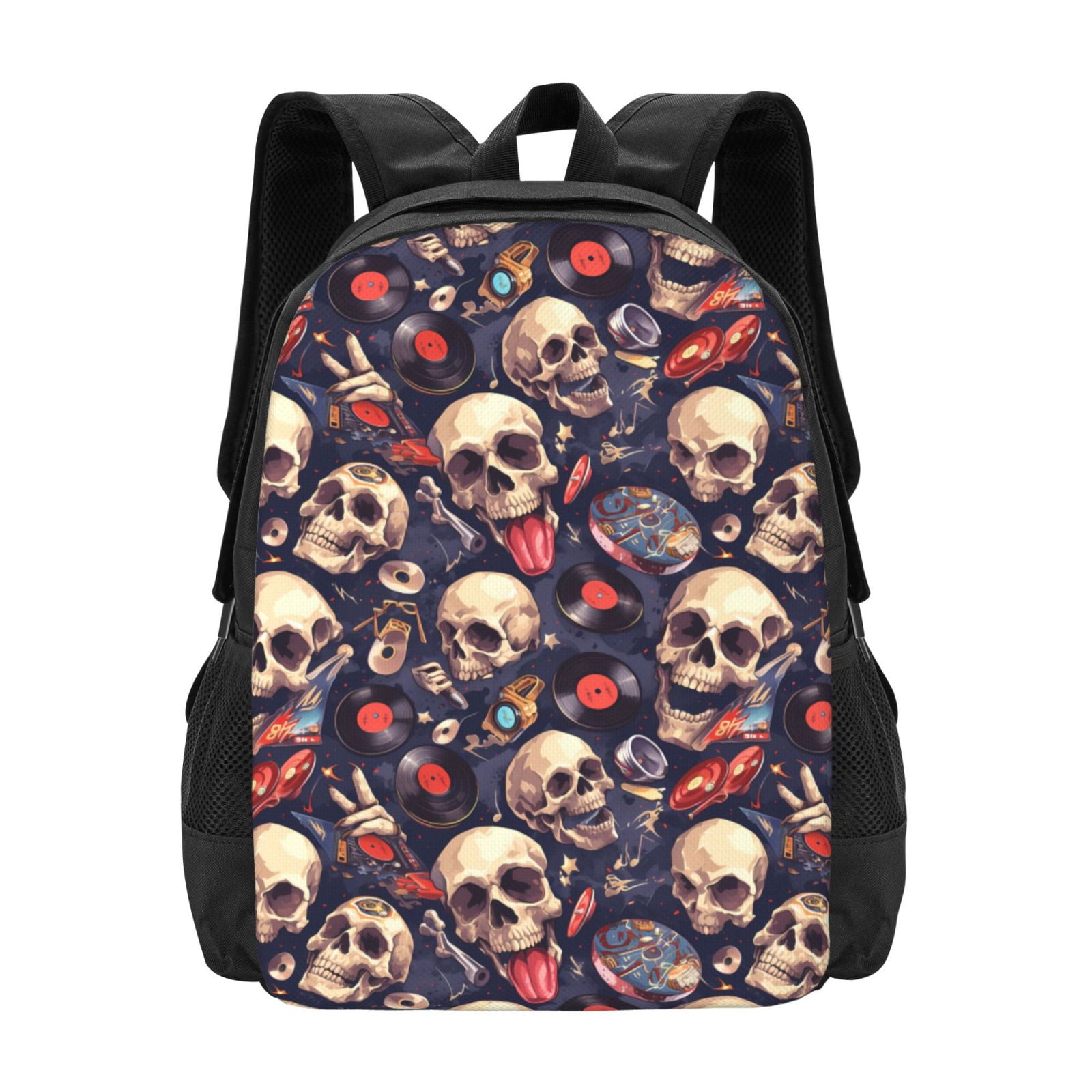 Qekee Skull record rock for Travel Laptop Backpack for womem and men ...