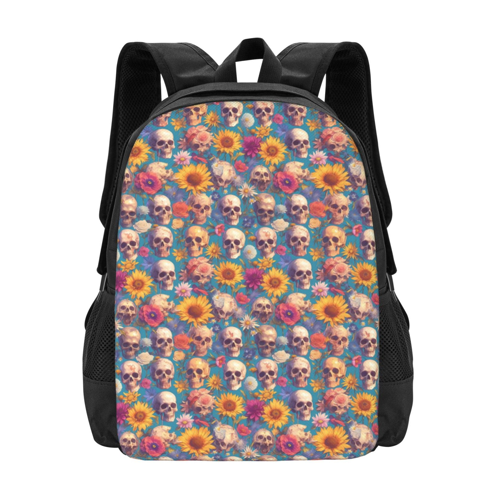 Qekee Skull sunflower daisy for Travel Laptop Backpack for womem and ...