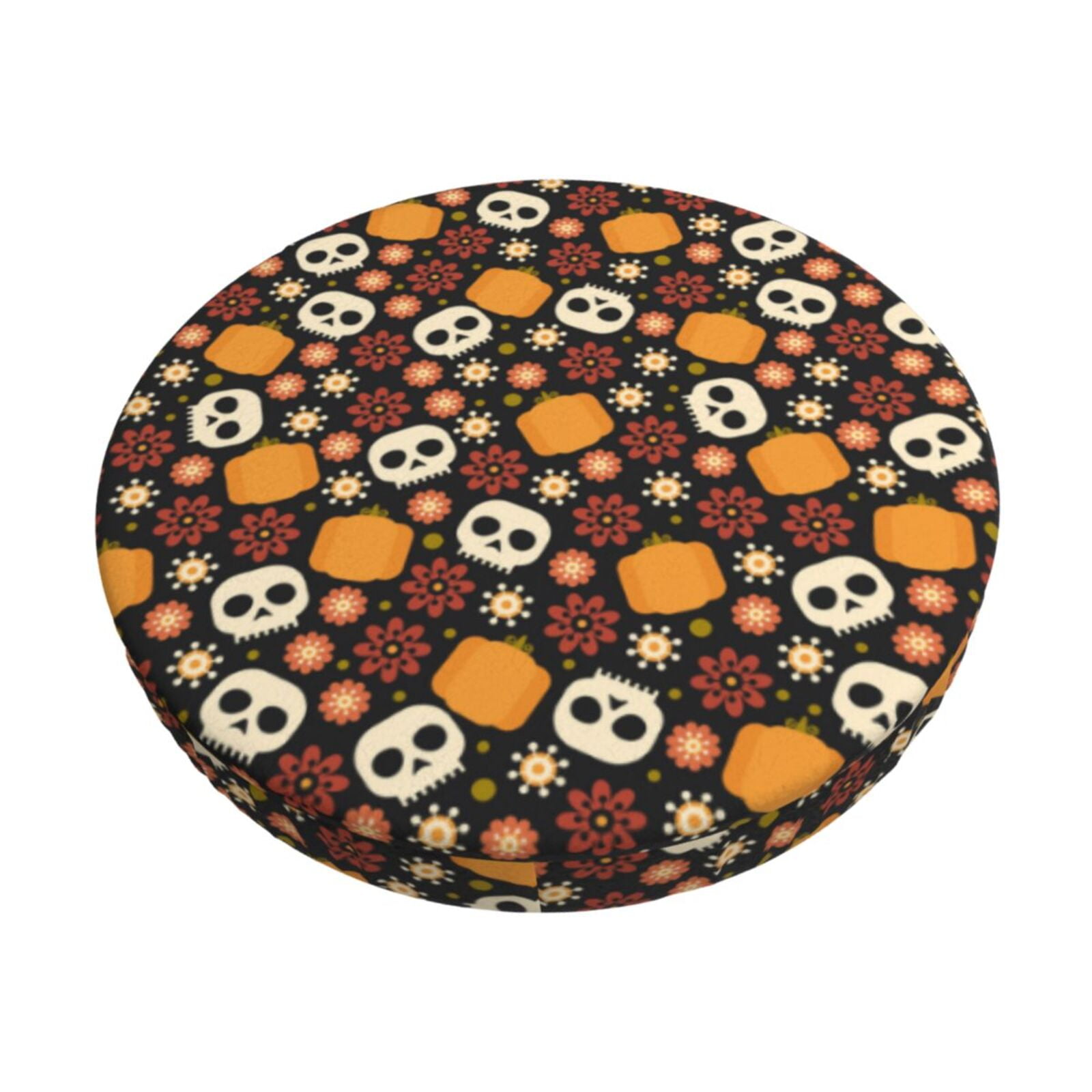 Qekee Skulls Round Bar Chair Cushion Cover, Elastic and Washable, Fits ...