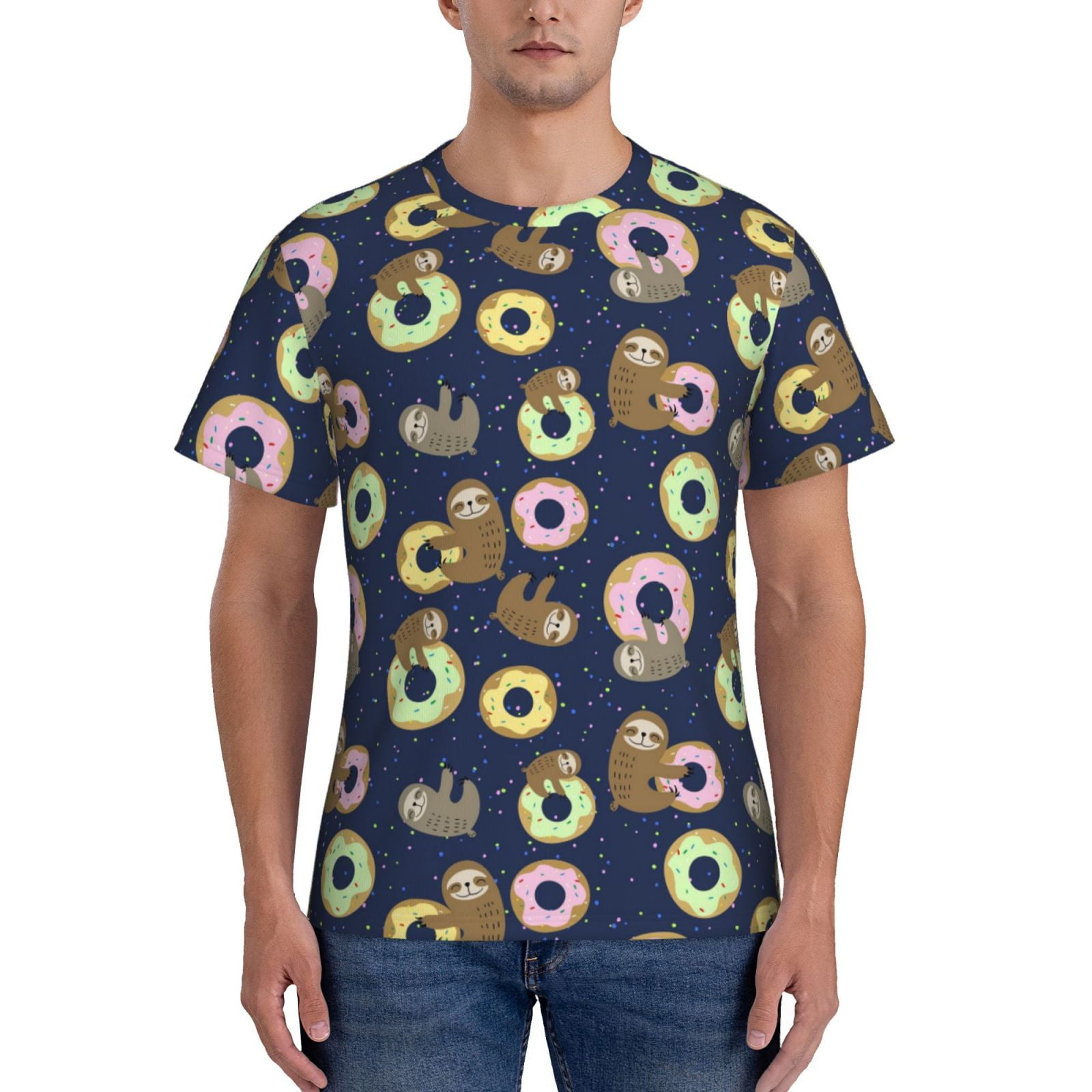 Qekee Sloth with Donuts Classic Fit T-Shirt Men's Shirt Men's Tight ...