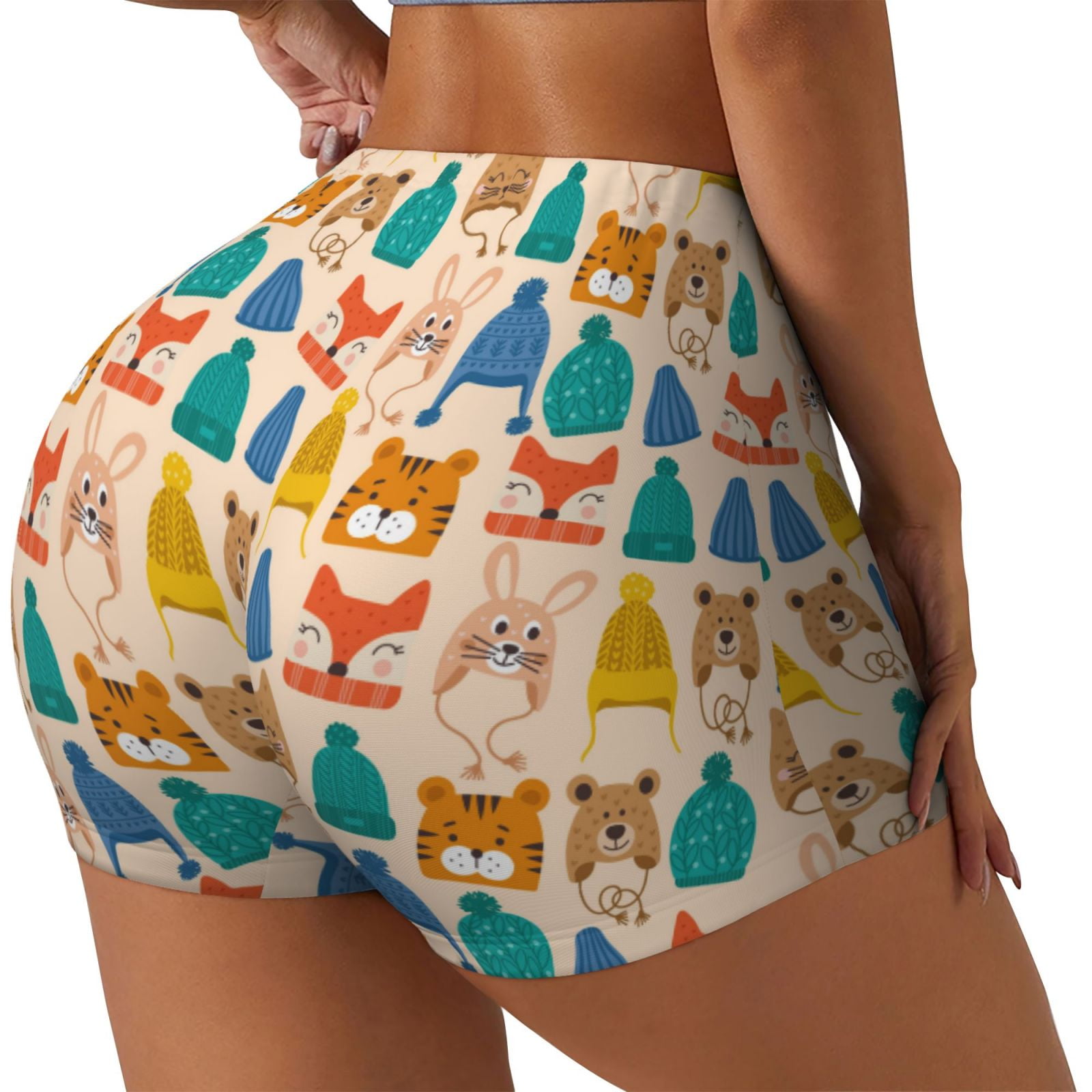 Qekee Small Animals with Knit Hat Pattern Pattern Women Workout Shorts ...
