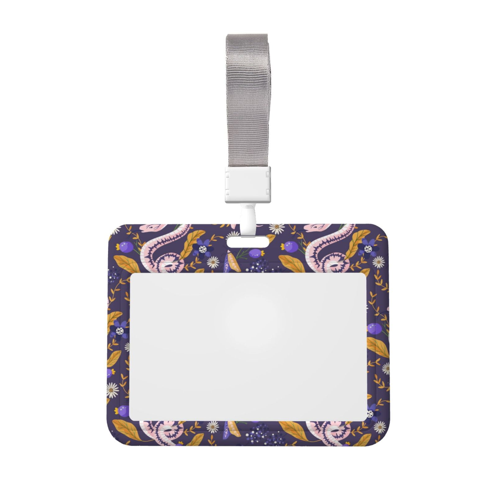 Qekee Snake And Floral Print Card Badge Holder,Clear Name Tag ID Card ...