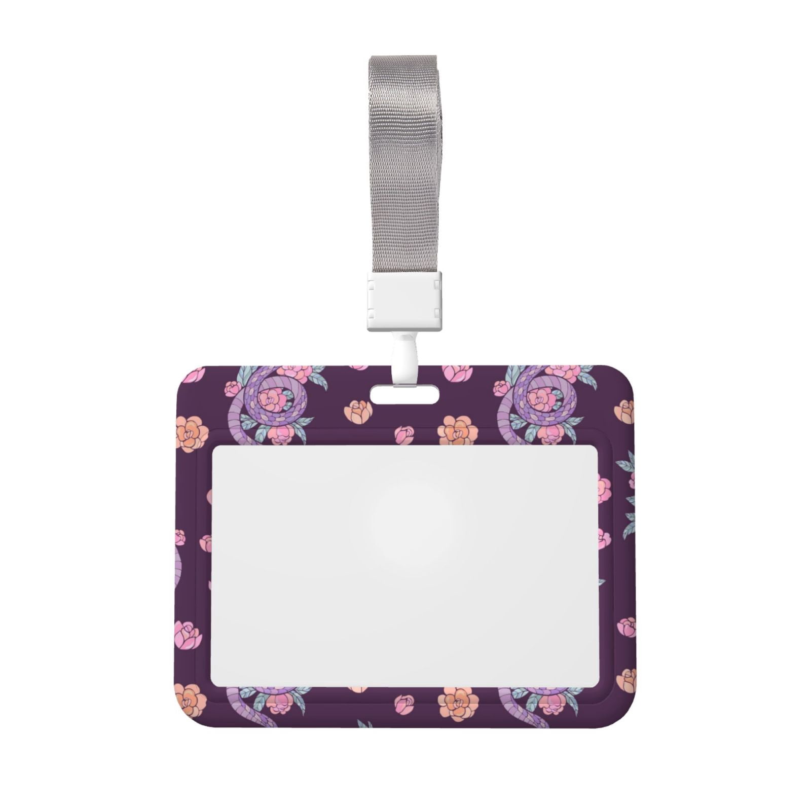 Qekee Snake And Flower Print Card Badge Holder,Clear Name Tag ID Card ...