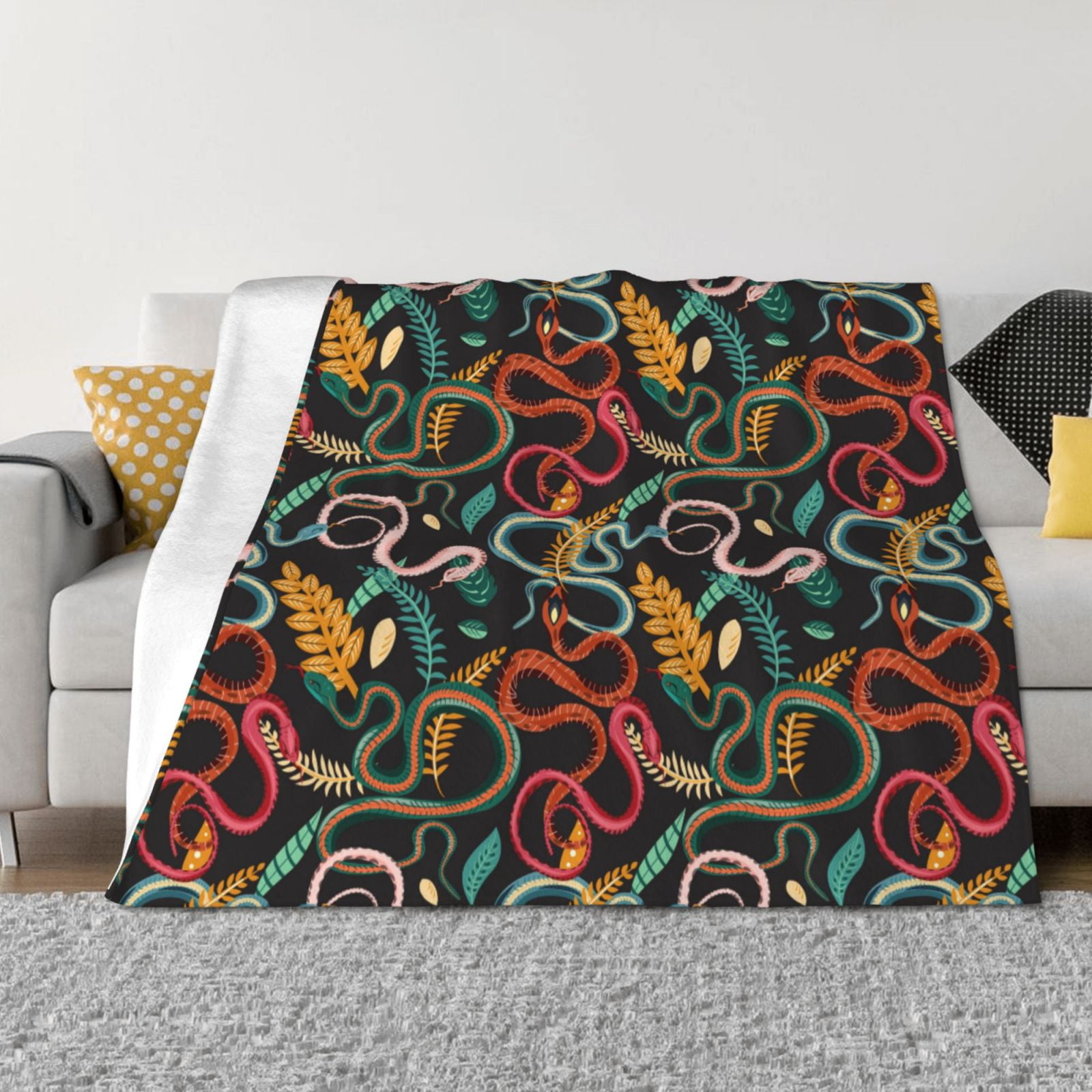 Qekee Snake And Flower print Throw Blanket, Cotton Flannel Home Decor ...