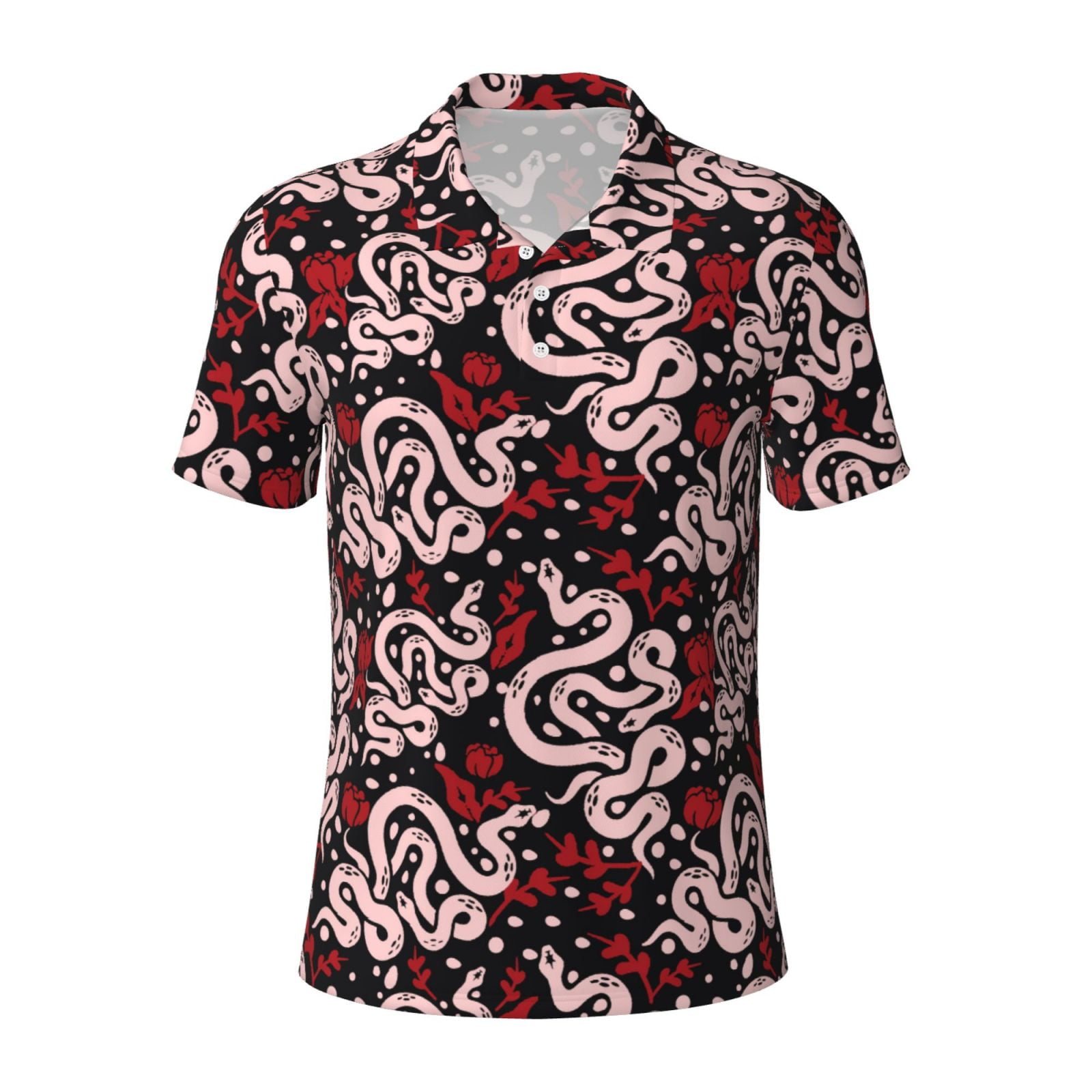 Qekee Snake And Rose for Mens Polo Shirts Casual Short Sleeve Button ...