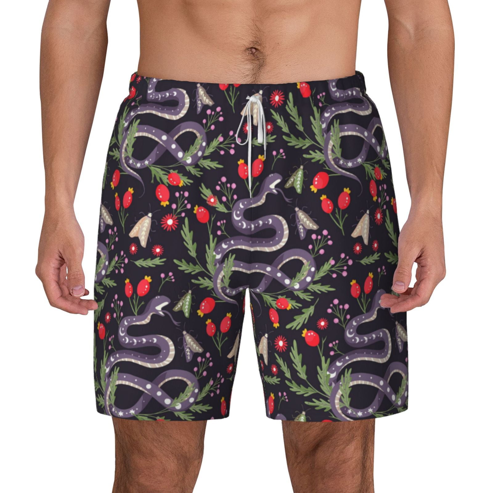 Qekee Snakes And Snake Fruit print Mens Swim Quick Dry Stretch Swim ...