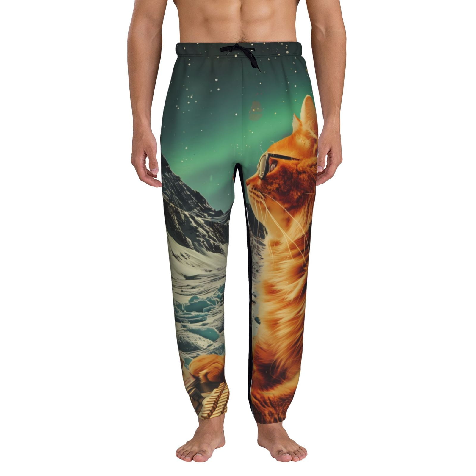 Qekee Space Adventurer Cat Pattern Mens Sweatpants, Men's Midweight ...
