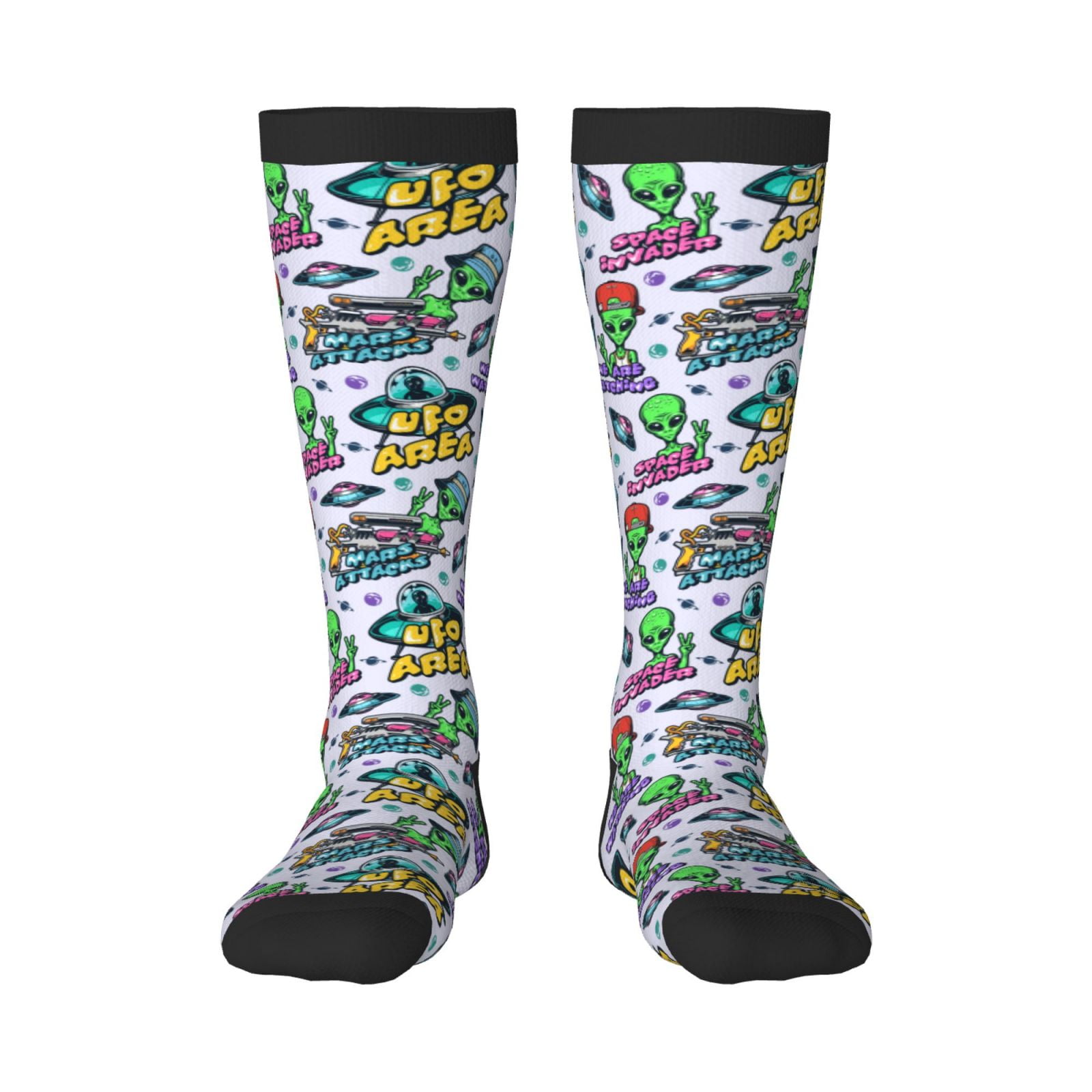 Qekee Space Monster Print Thigh High Socks Long Stretchy Sock Women and ...