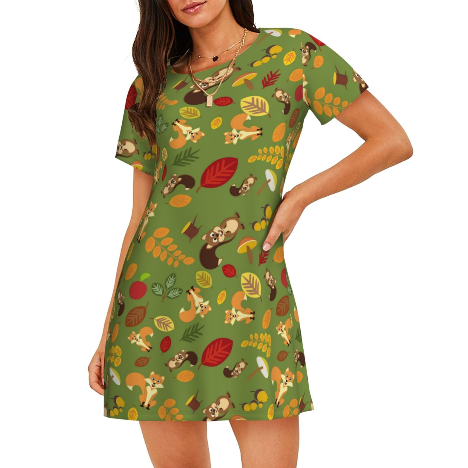 Qekee Squirrel And Fox In The Forest Print Women's Nightgown,Soft Comfy ...