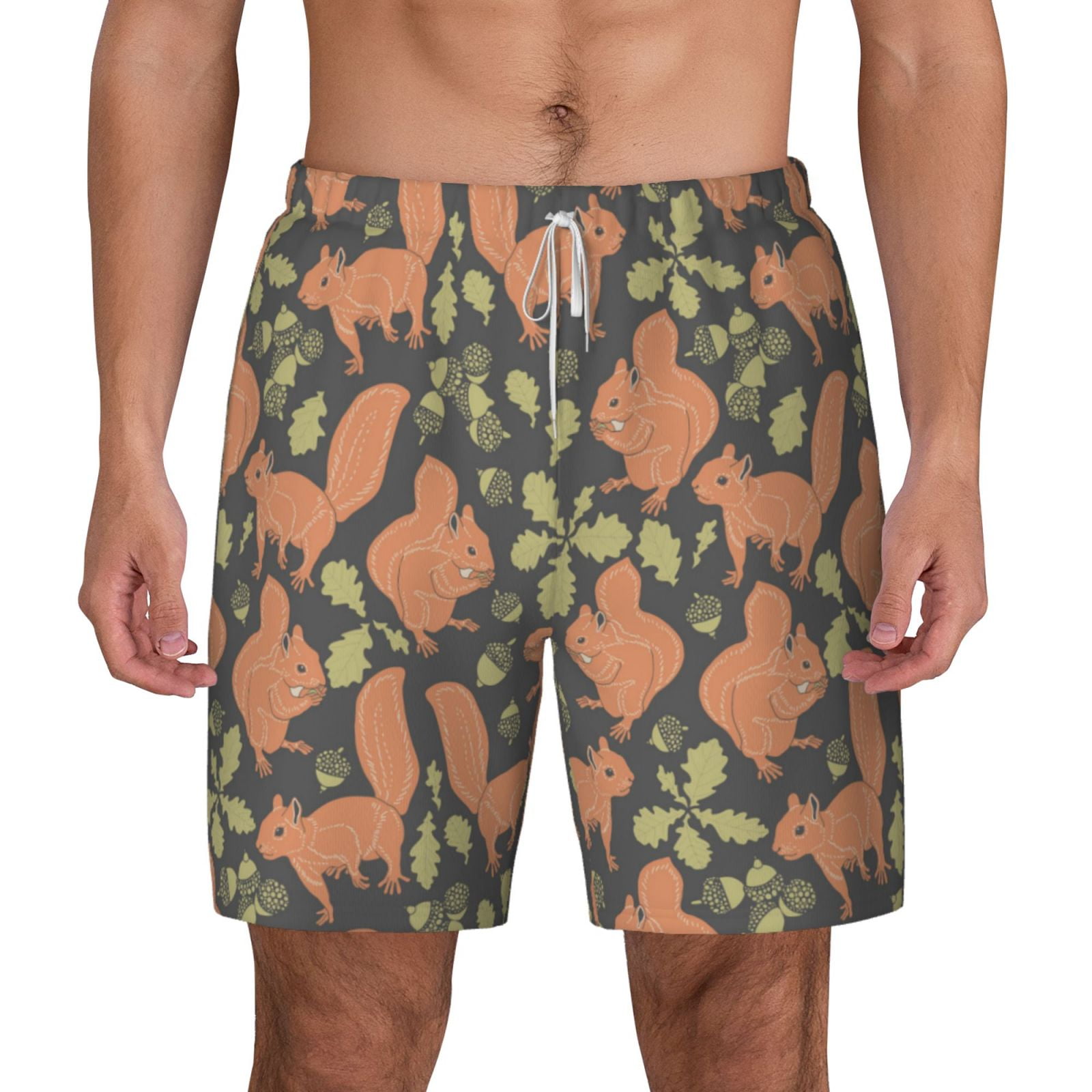 Qekee Squirrel And Nuts print Mens Swim Quick Dry Stretch Swim Shorts ...