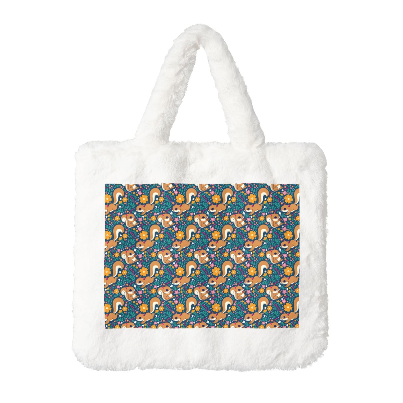 Qekee Squirrel Garden Delight Print Plush Underarm Bag, Ladies Fluffy ...