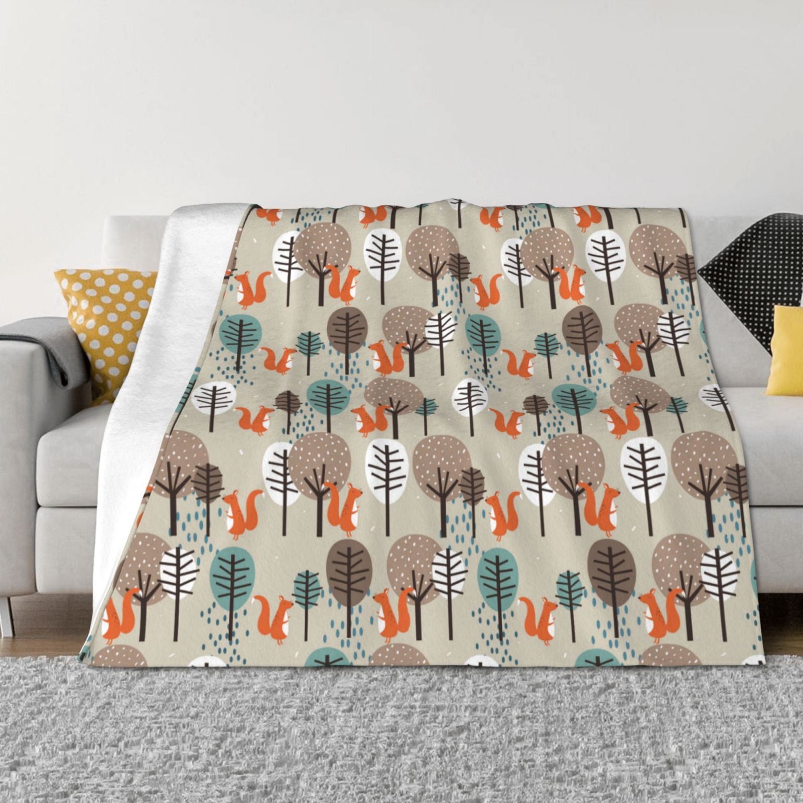Qekee Squirrels and Trees print Throw Blanket, Cotton Flannel Home ...