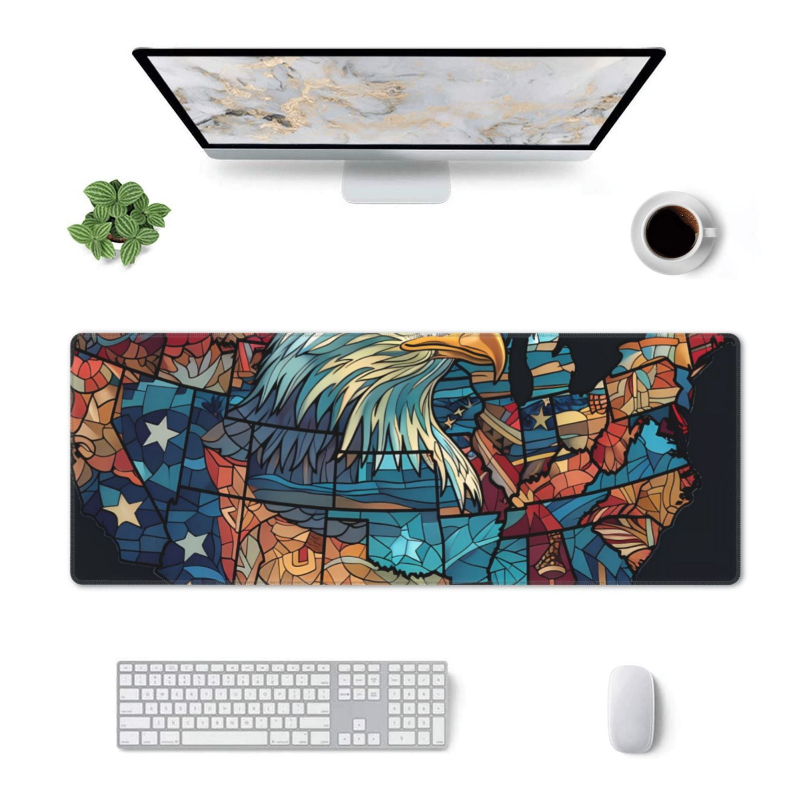 Qekee Stained Glass Eagle USA Print Mouse Pad,Desk Pad Protector,Office ...