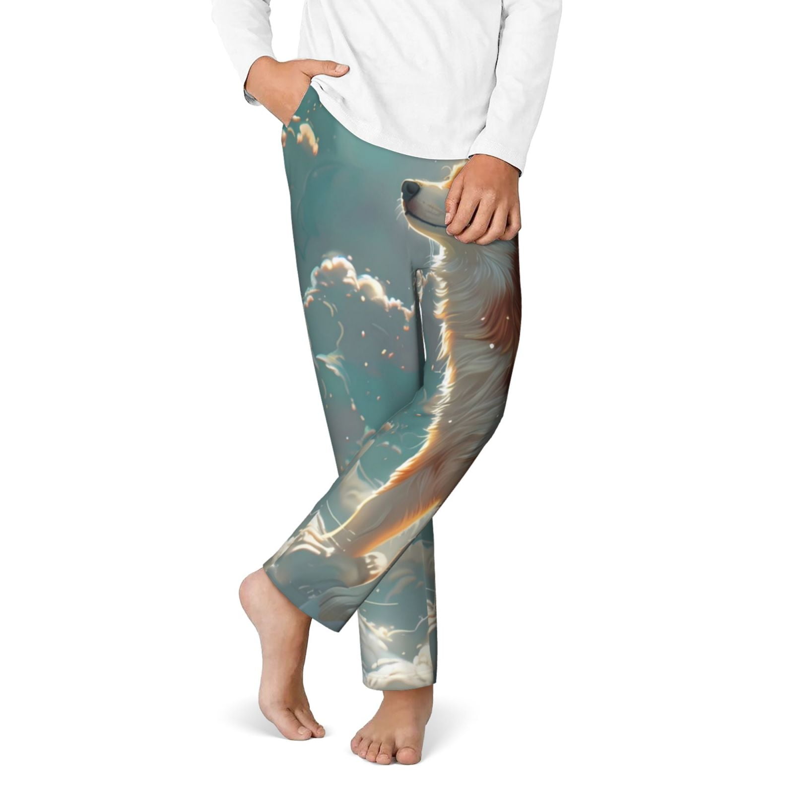 Qekee Starry Sky Cloud Fox Print Kids Pajama Pants, Teenagers' Bottom ...