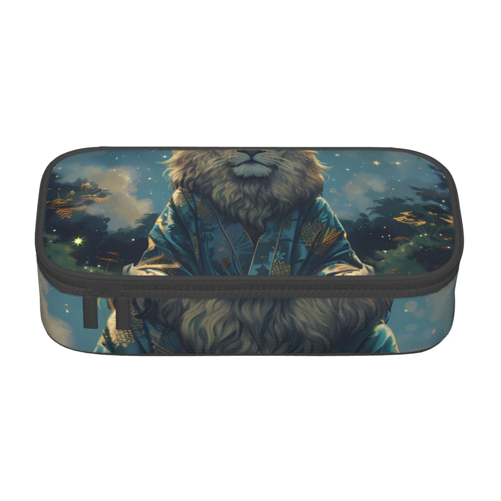 Qekee Starry Sky Meditating Lion print Large Pencil Case, Aesthetic Pen ...