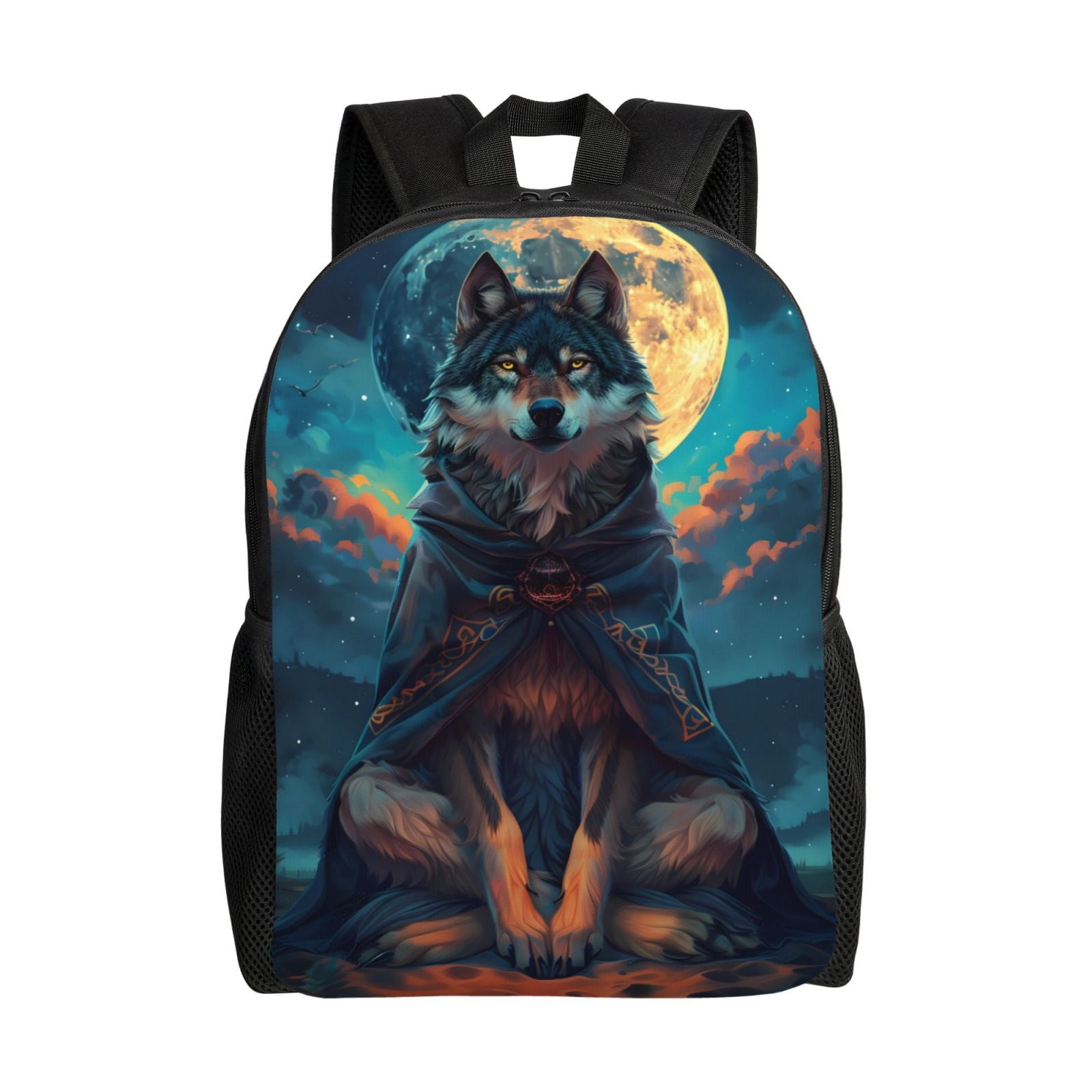 Qekee Starry Sky Moon Wolf Leader print Travel Backpack for women and ...