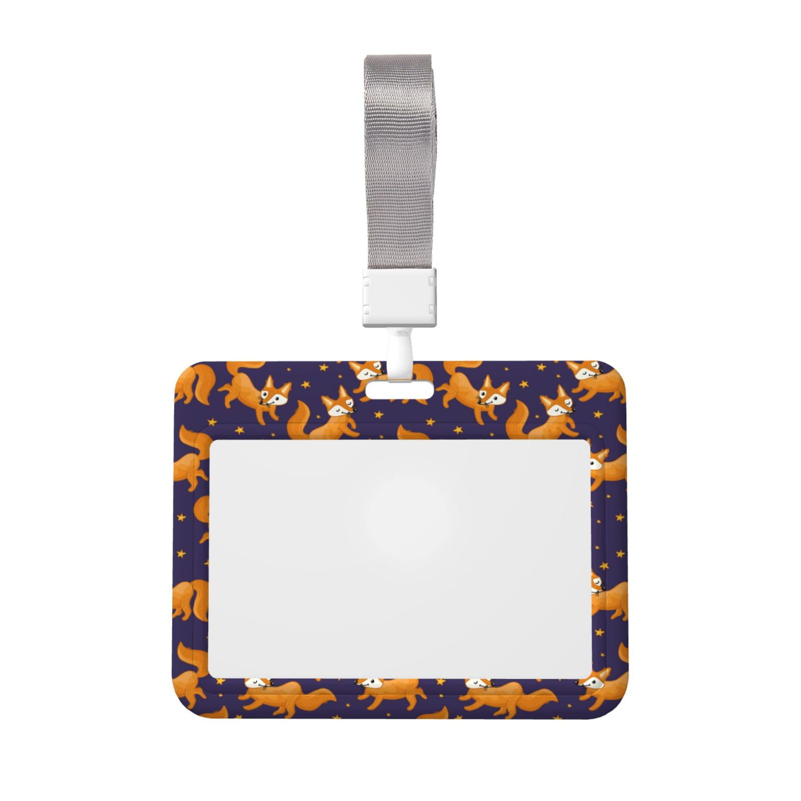Qekee Stars and Fox Cute Print Card Badge Holder,Clear Name Tag ID Card ...