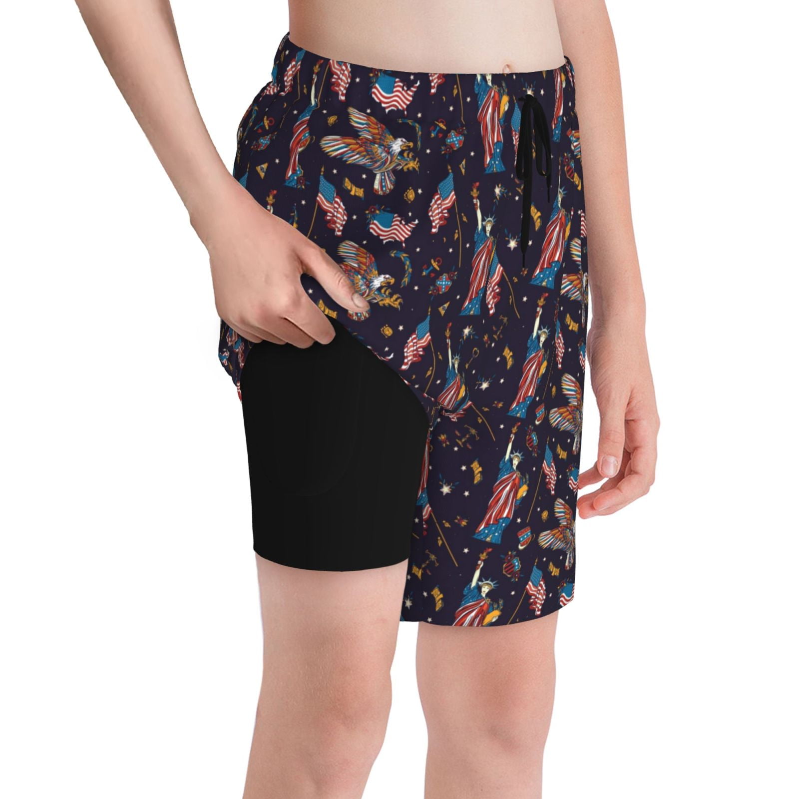 Qekee Statue Of Liberty Eagle Print Boys Swim Trunks,Compression Liner ...