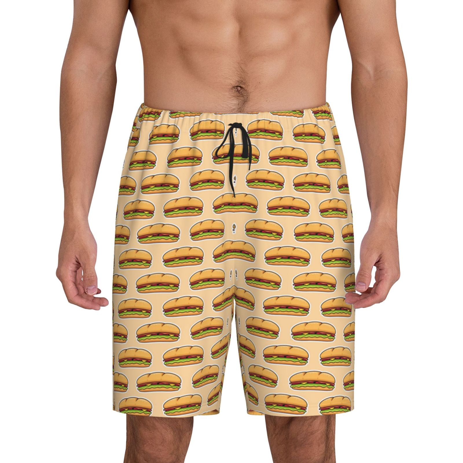 Qekee Submarine Sub Sandwich Print Mens Pajama Shorts,Men's Lounge Pant ...