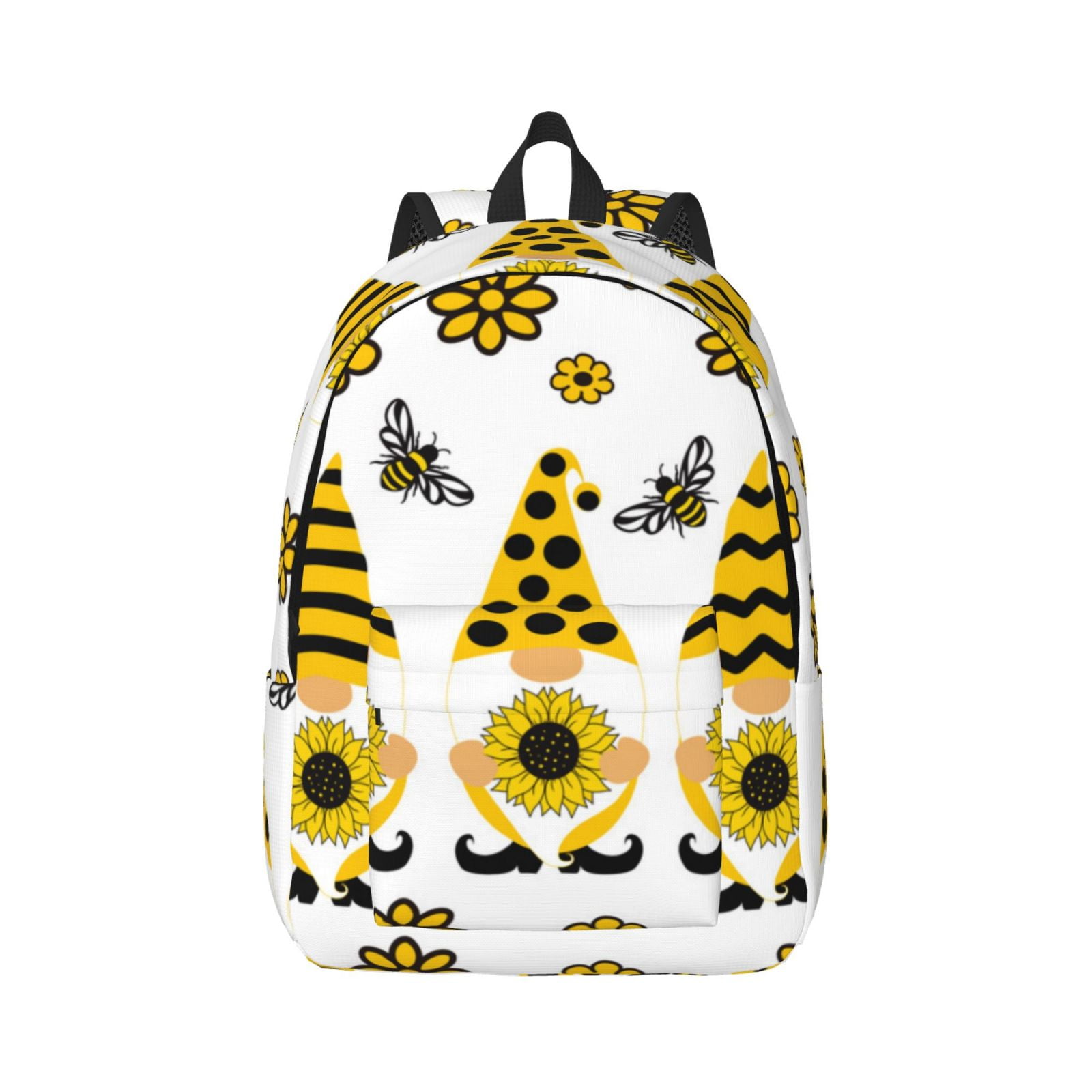 Qekee Sunflower Gnome Pattern Canvas Backpack, Book Bag School Backpack ...