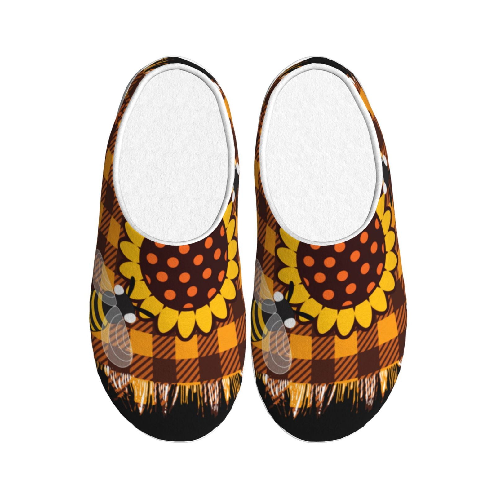 Qekee Sunflower Gnomes and Bees Print TPR Cotton Slippers for Adults ...