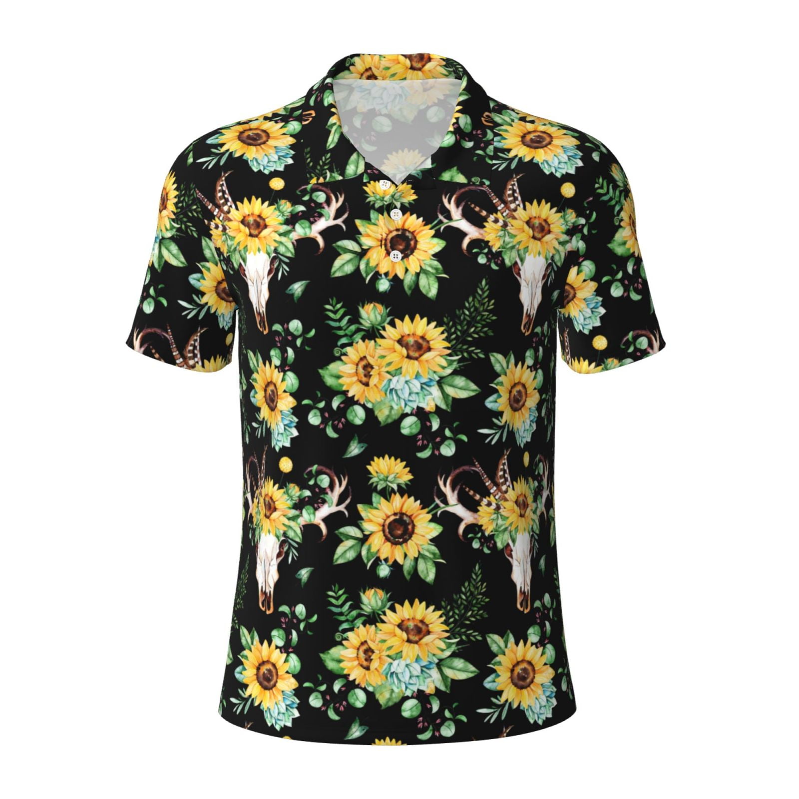Qekee Sunflower Skull Boho for Mens Polo Shirts Casual Short Sleeve ...
