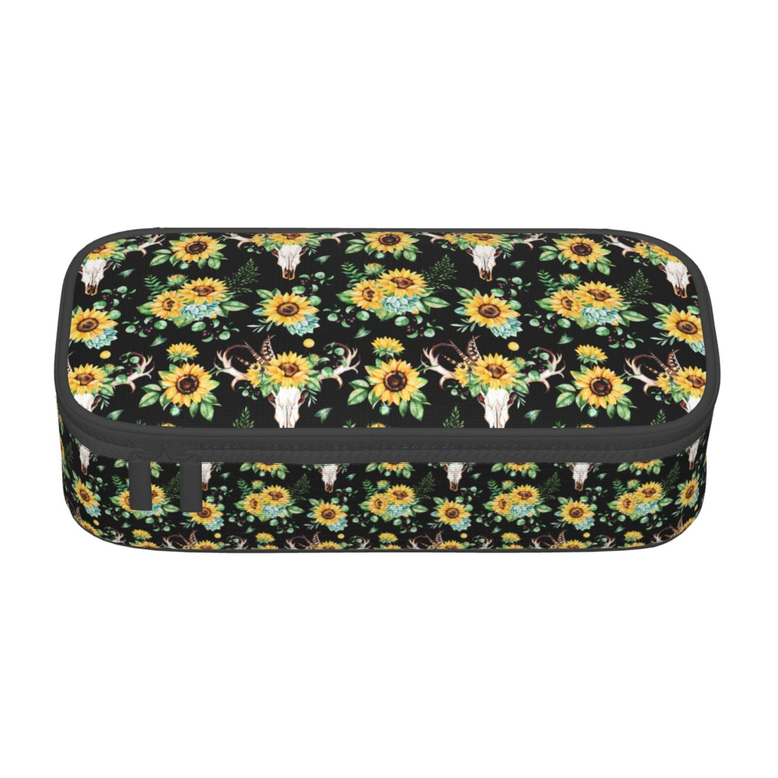 Qekee Sunflower Skull Boho print Large Pencil Case, Aesthetic Pen Pouch ...