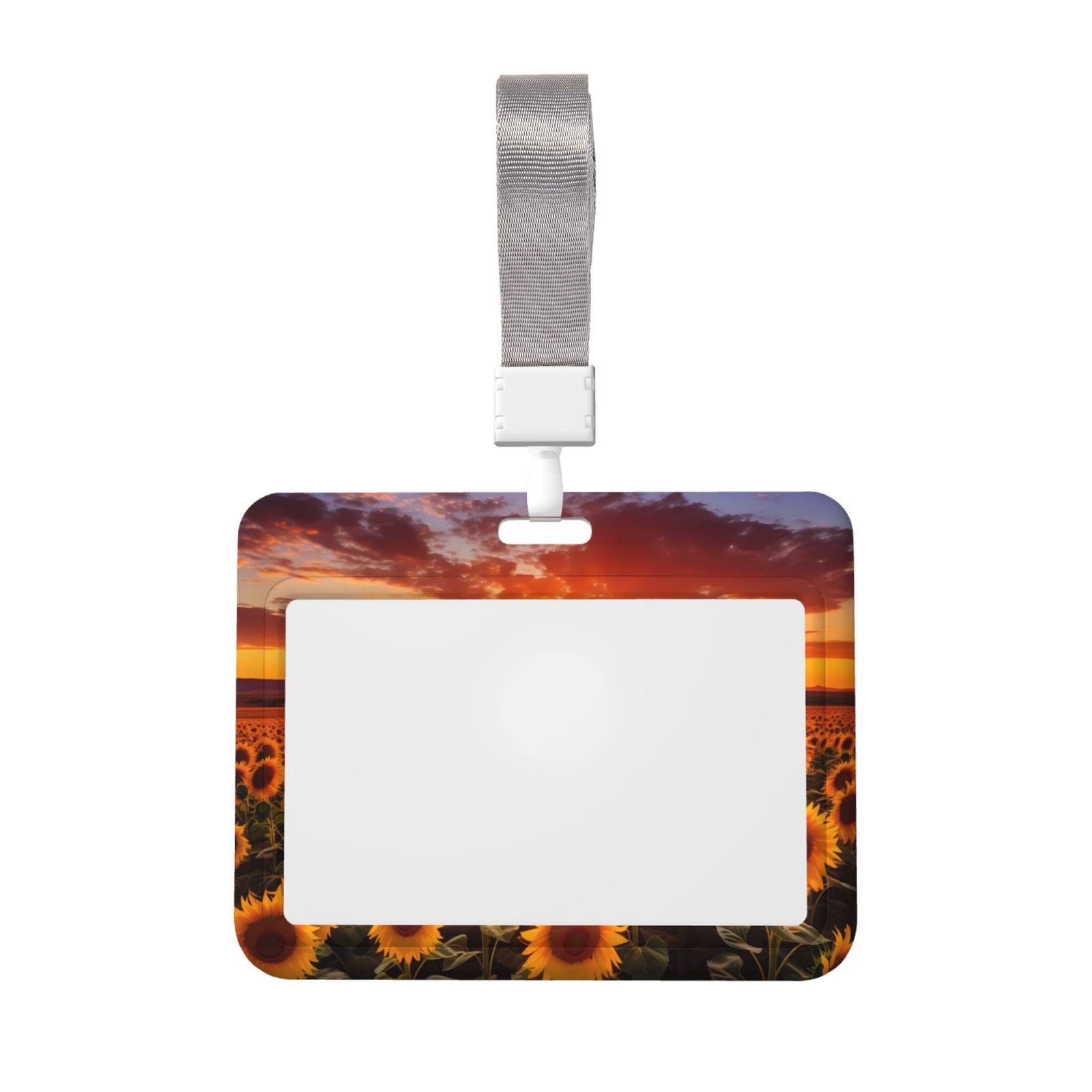 Qekee Sunset Golden Sunflower Field Print Card Badge Holder,Clear Name ...