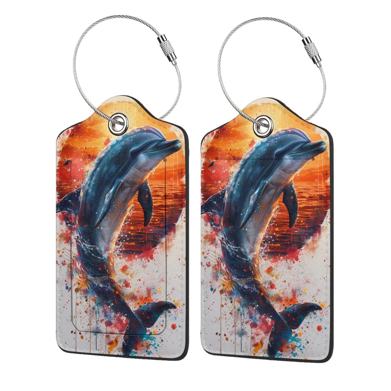 Qekee Sunset Ocean Watercolor Dolphin Print Luggage Tag for Suitcase ...