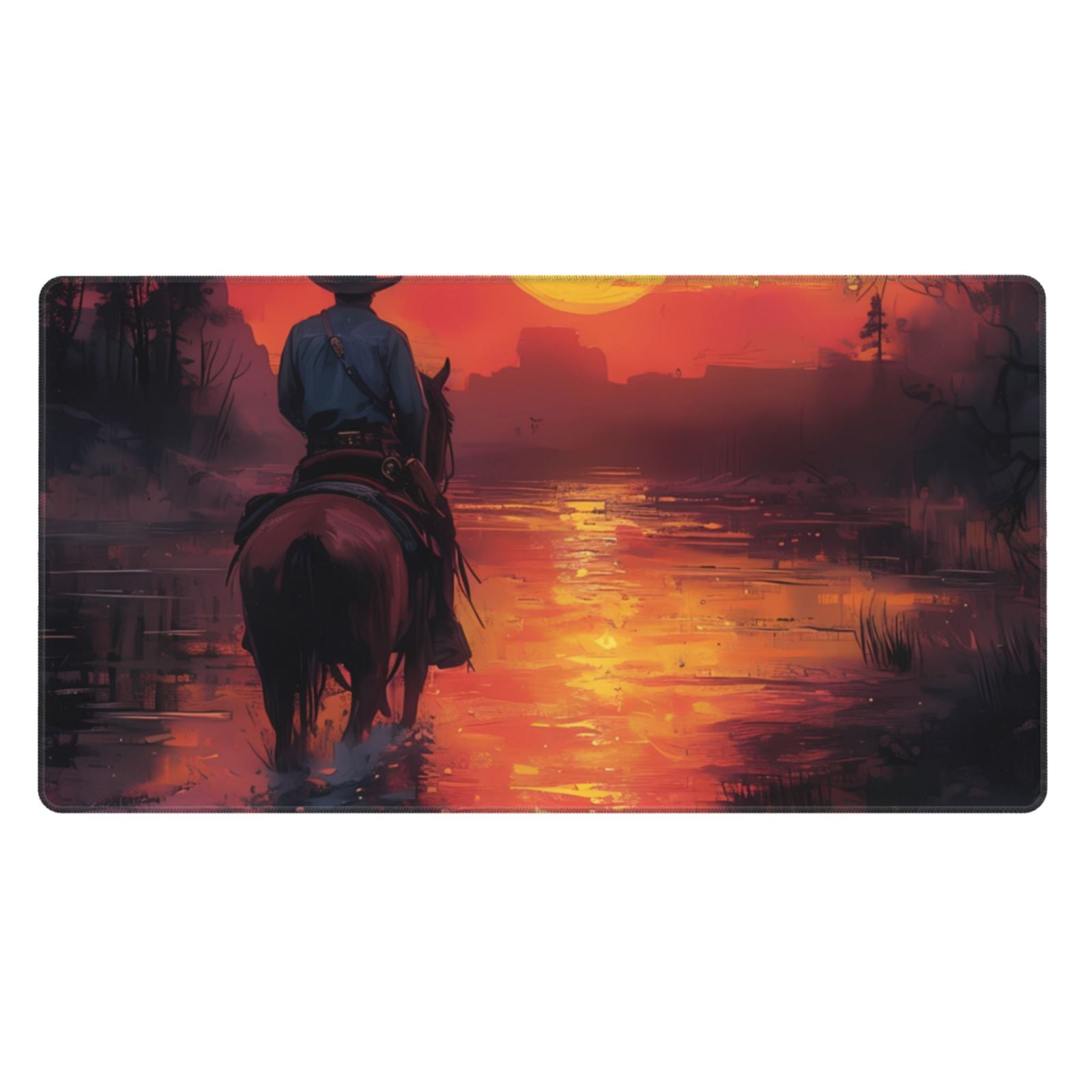 Qekee Sunset River Western Cowboy Print Desk Pad Protector,Mouse Pad ...