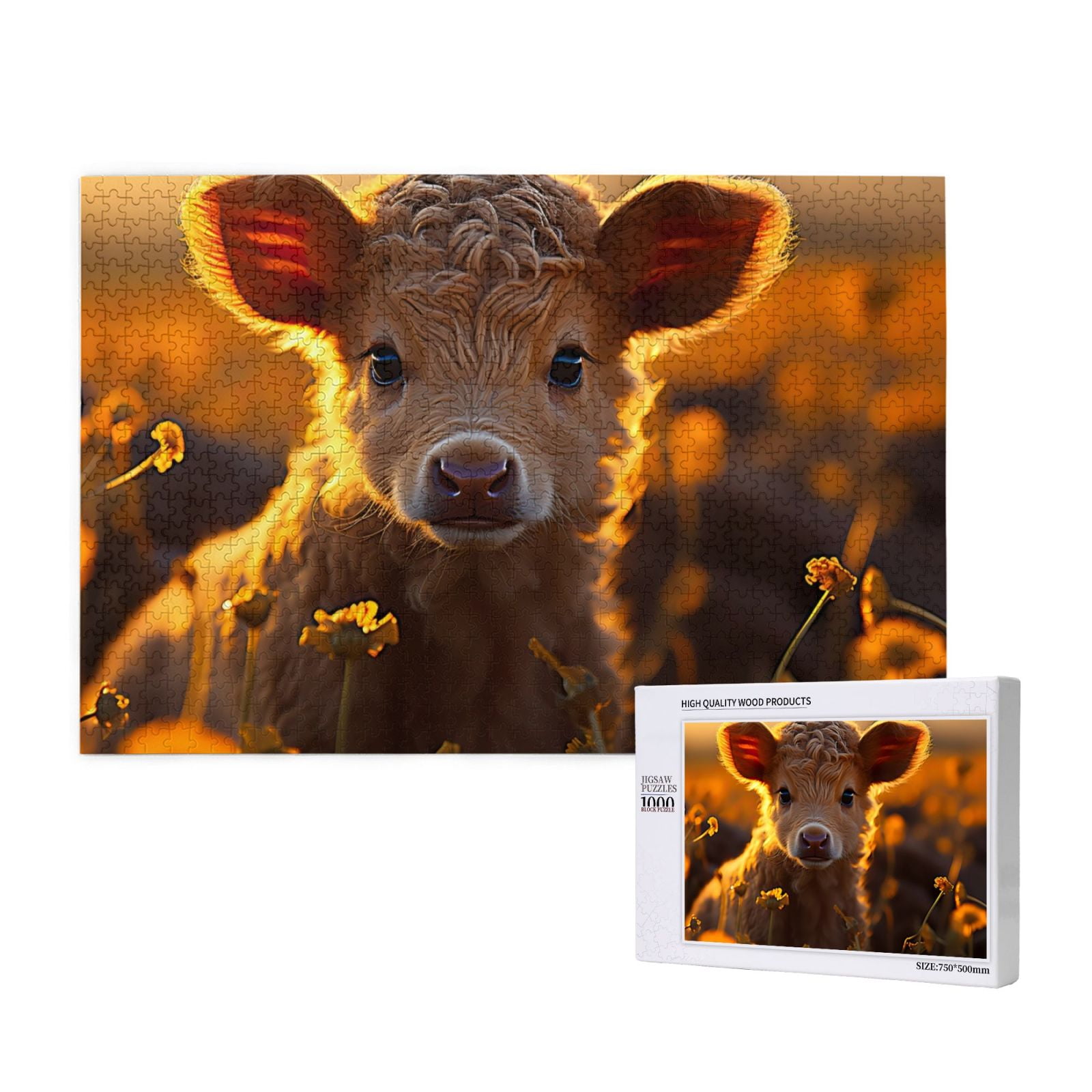 Qekee Sunset Sunflower Cow Print 1000-Piece Jigsaw Puzzles, Puzzles for ...