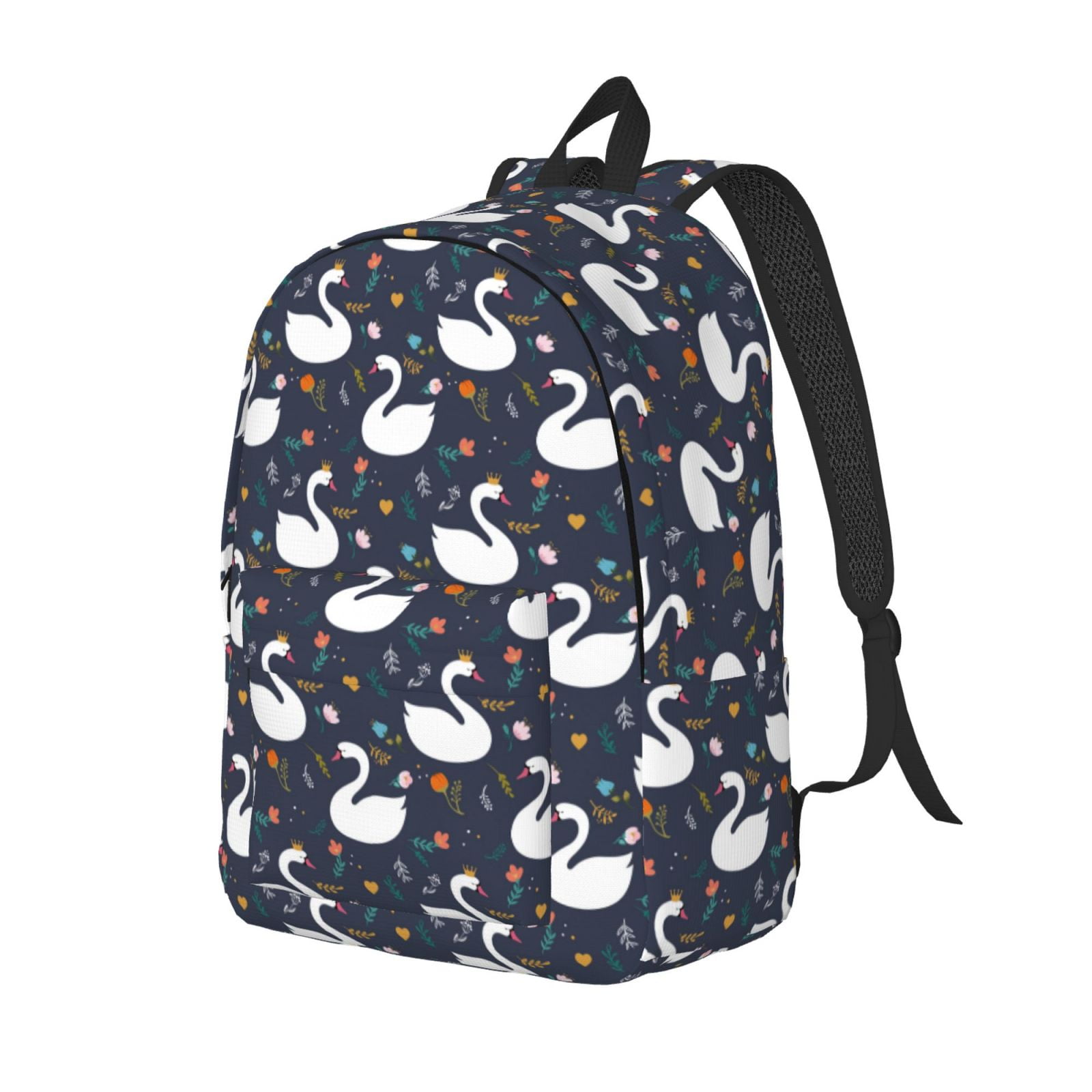 Qekee Swan And Flowers1 for Canvas College Laptop Backpack is a durable ...
