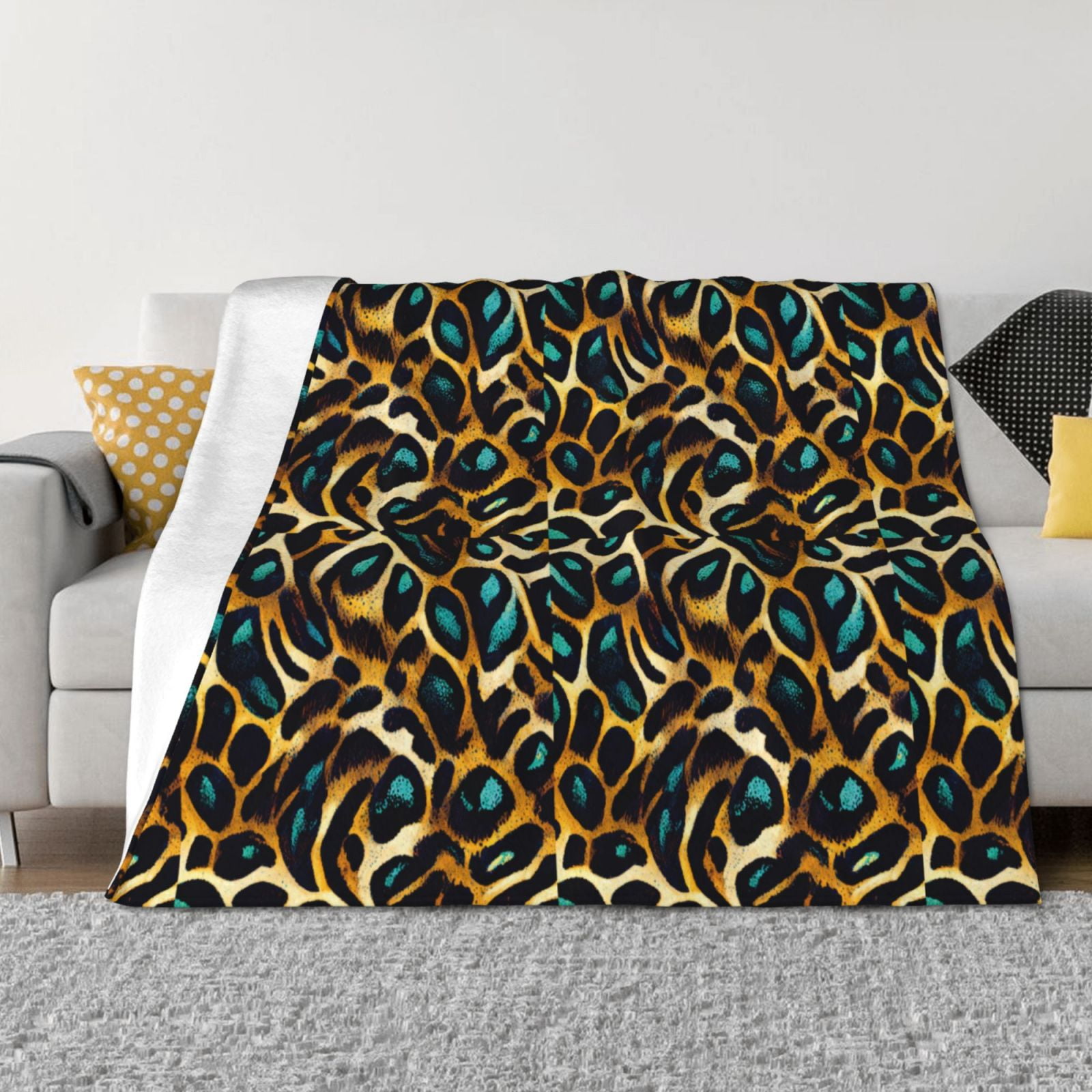Qekee Teal Leopard Print Throw Blanket, Flannel Home Decor, All Season ...