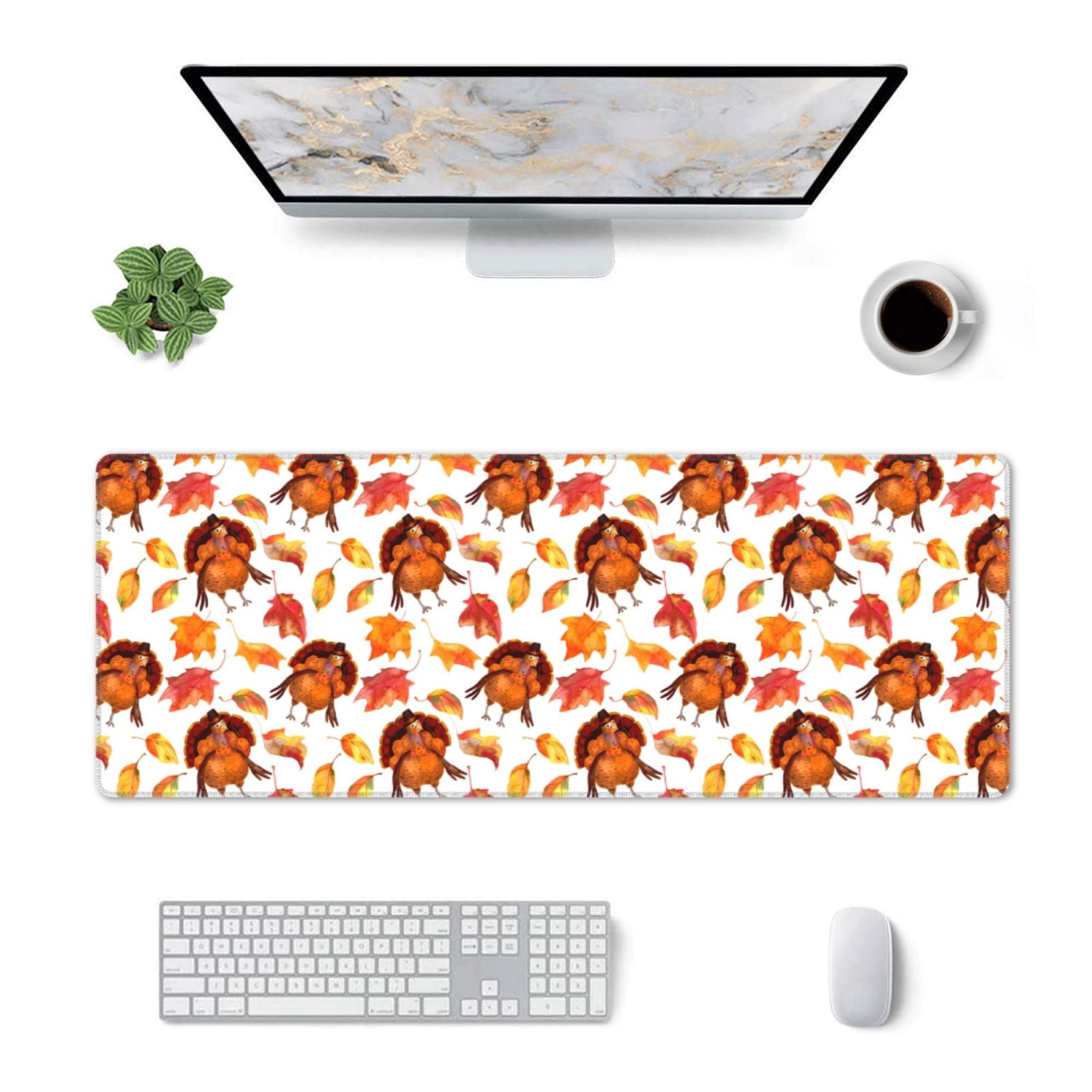 Qekee Thanksgiving Turkey Leaves Print Mouse Pad,Desk Pad Protector ...