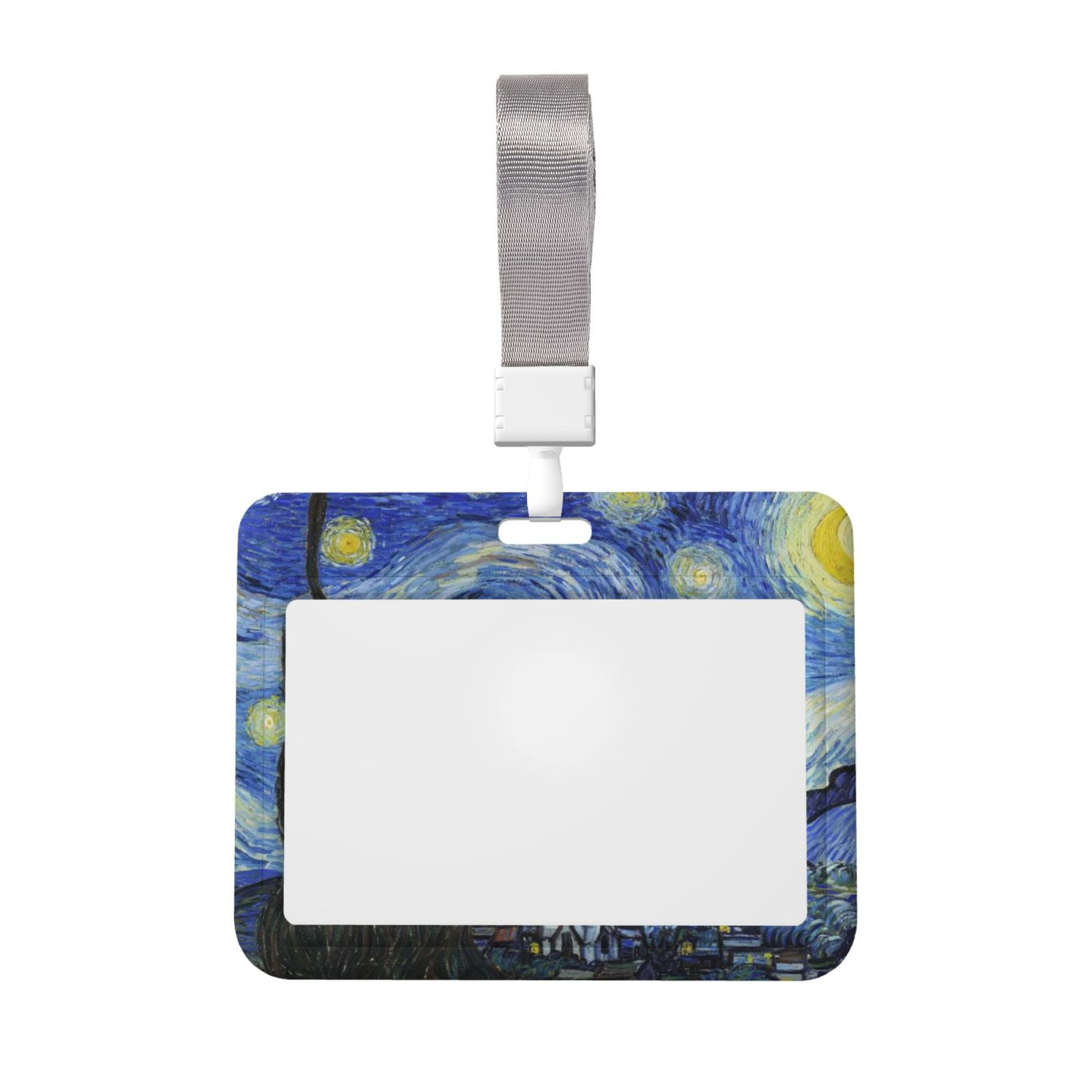 Qekee The Starry Night Print Card Badge Holder,Clear Name Tag ID Card ...
