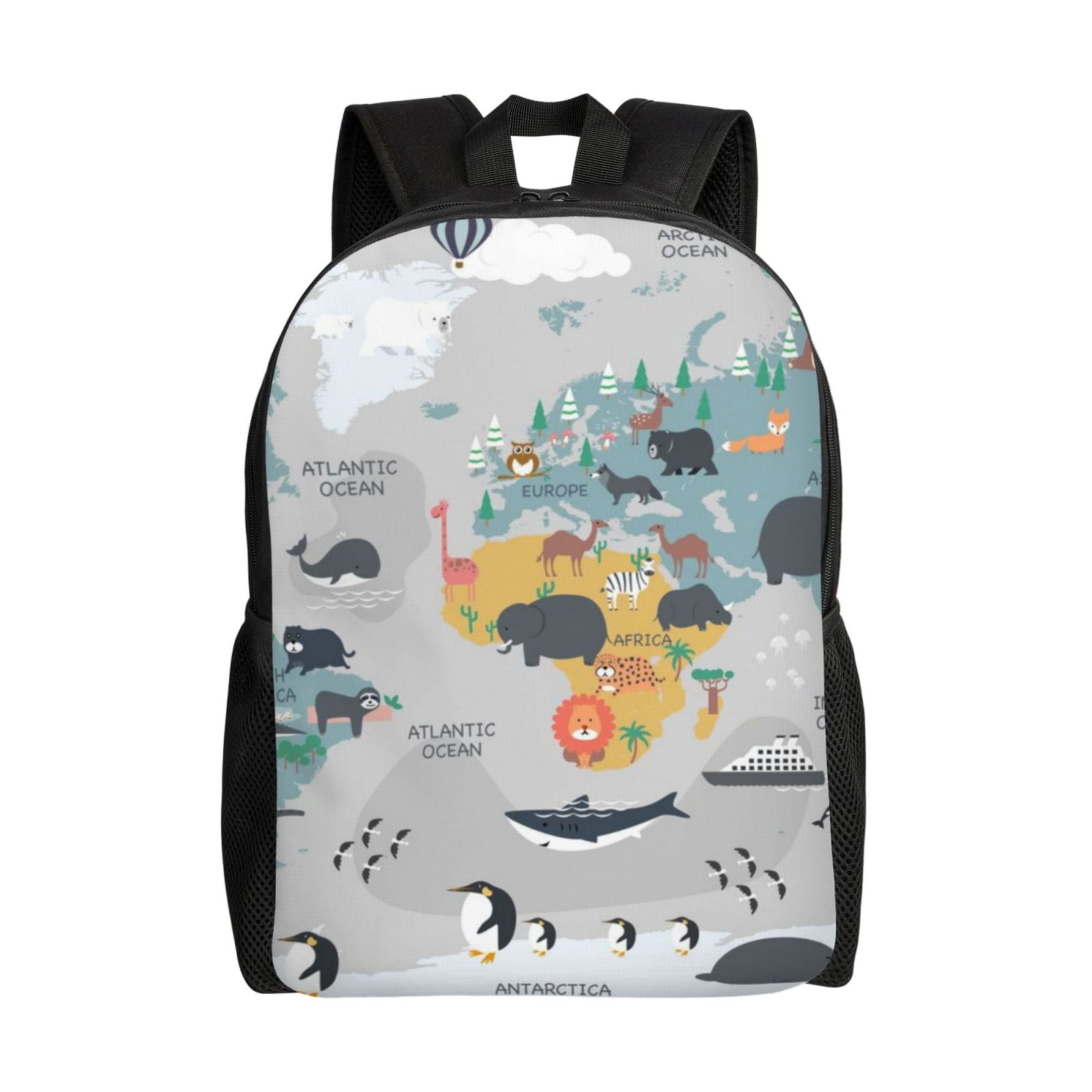 Qekee The World Map with Cartoon Animals print Travel Backpack for ...
