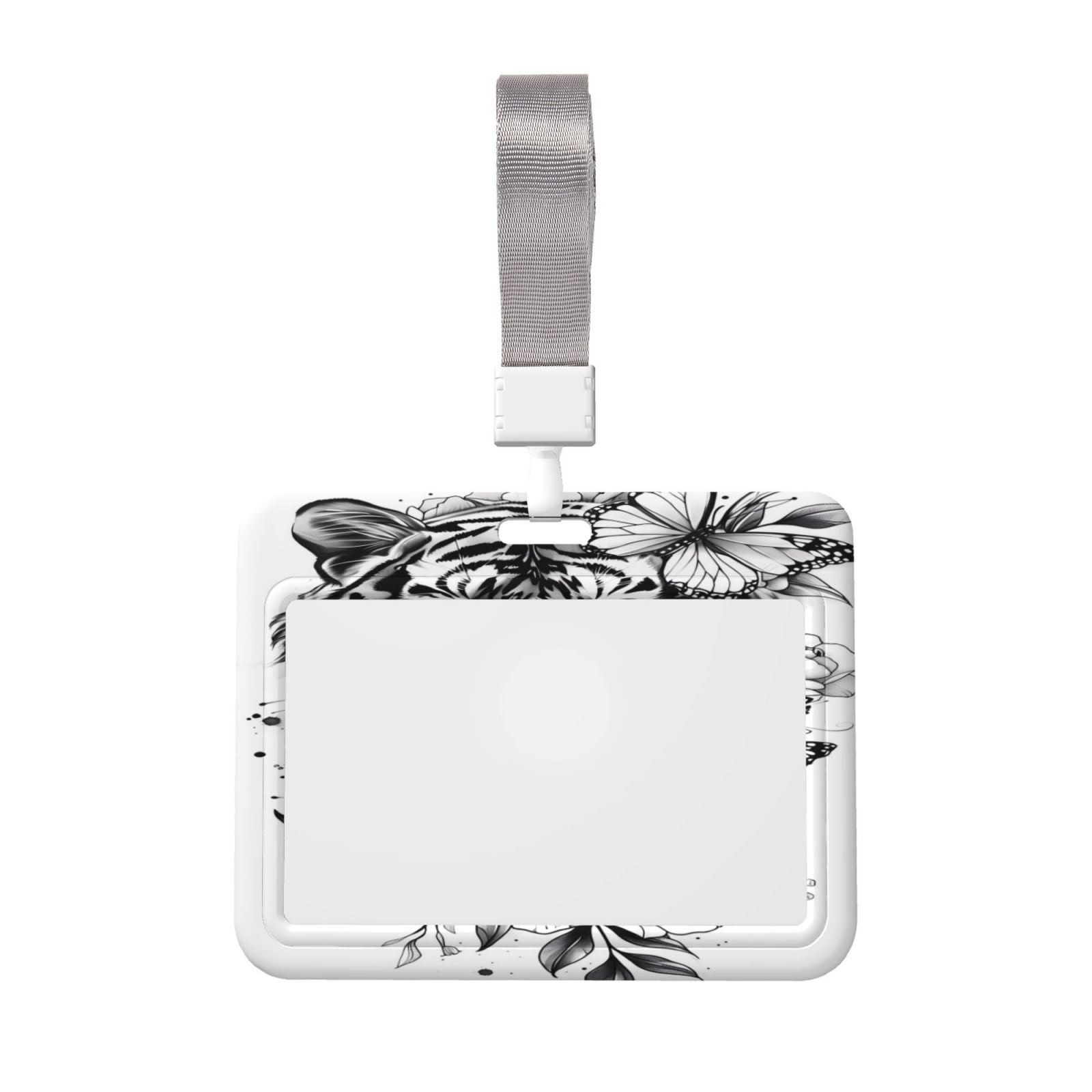 Qekee Tiger Butterfly Floral Art Print Card Badge Holder,Clear Name Tag ...